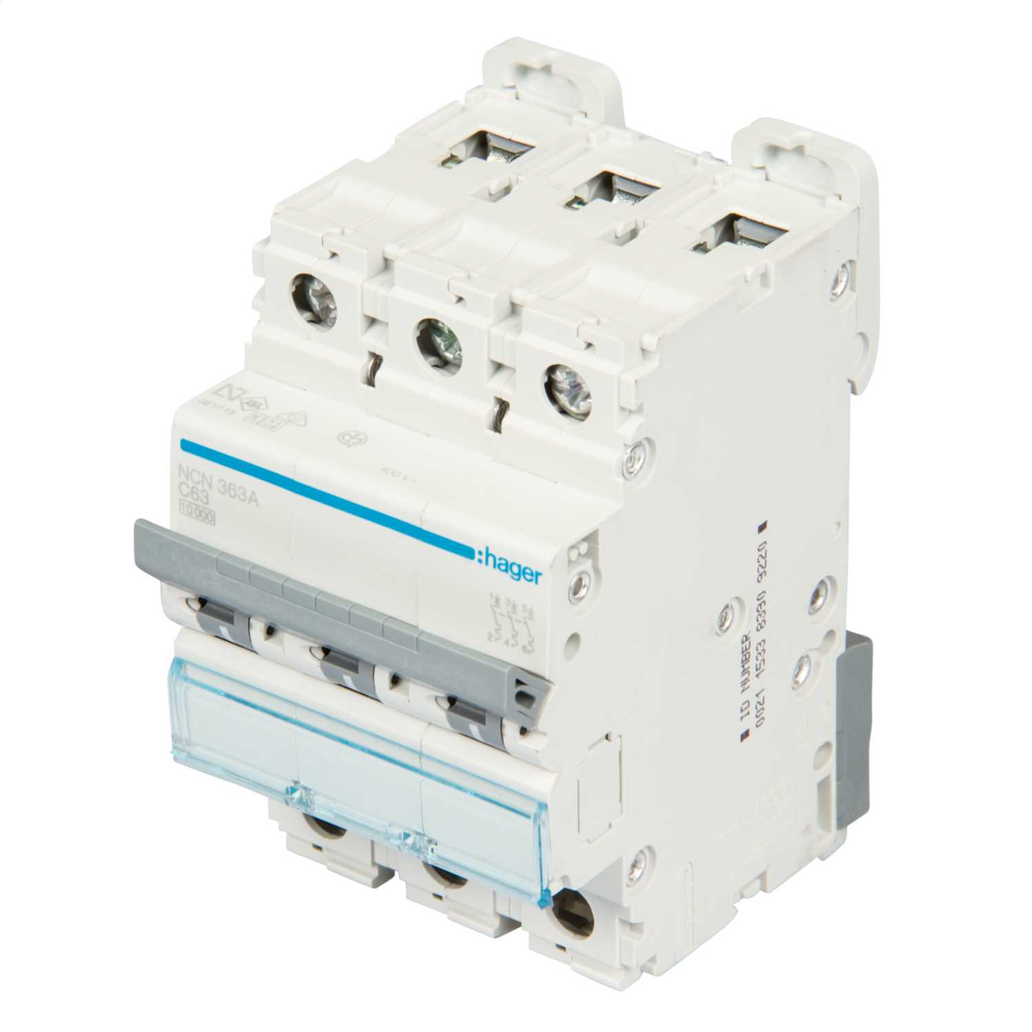 Hager 63A Triple Pole 10kA C Curve MCB (NCN363A) | CEF