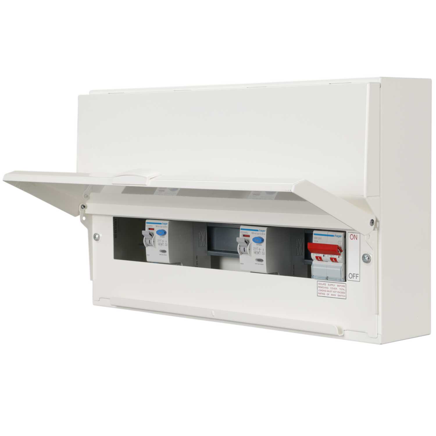 Hager 12 Way Dual 100A RCD High Integrity Metal Clad Consumer Unit with ...