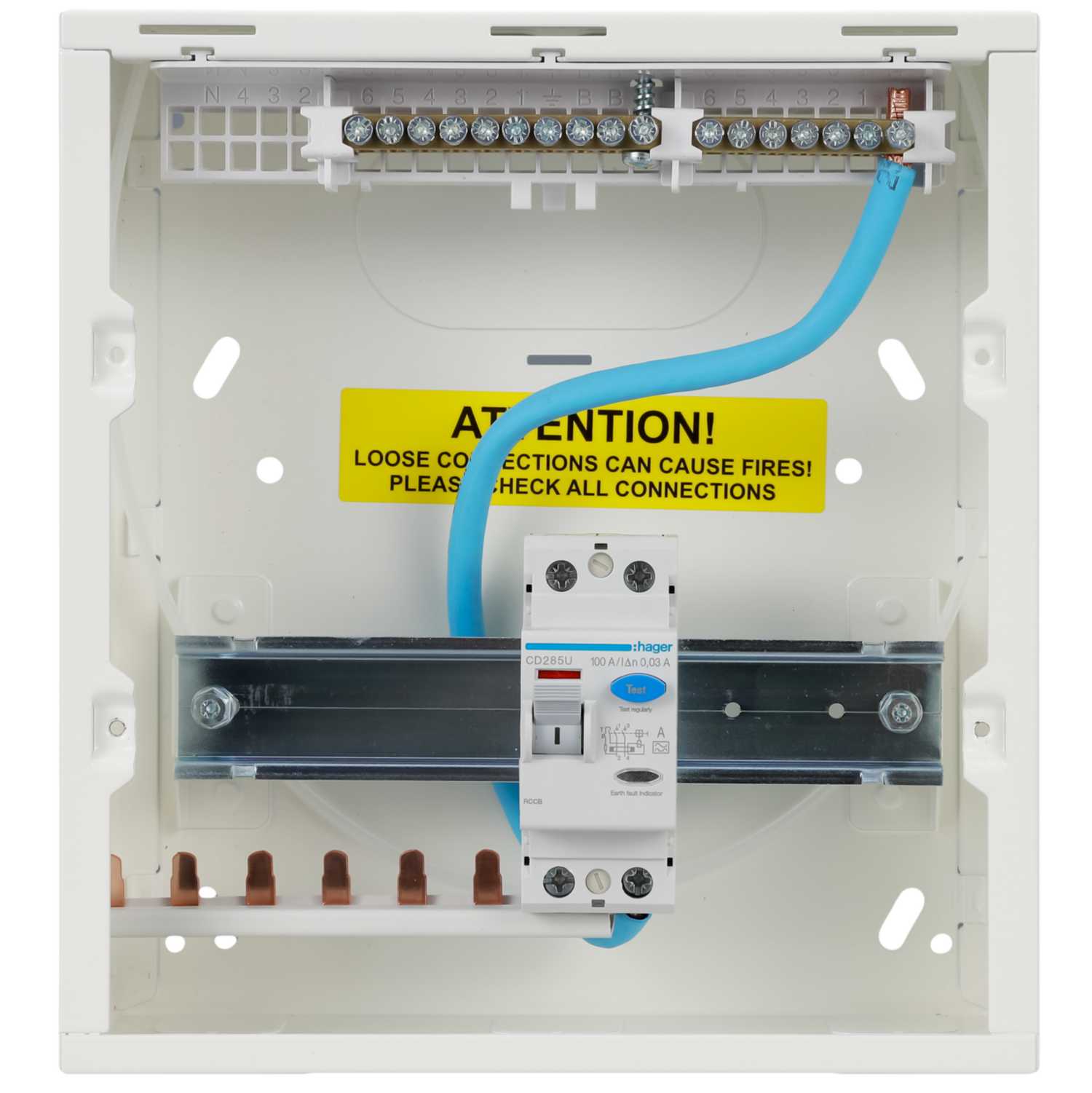 Hager 6 Way 100A 30mA Type A RCD Incomer Metal Clad Consumer Unit ...