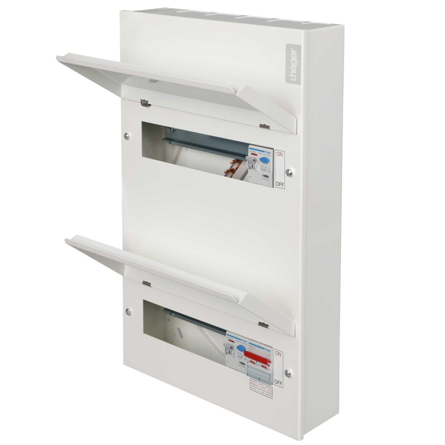 Hager 8 + 10 Dual Row Dual 100A RCD Split Load Metal Clad Consumer Unit ...