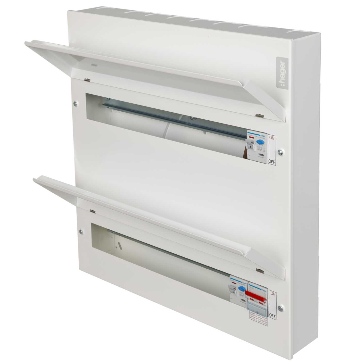 Hager 18 + 20 Dual Row Dual 100A RCD Split Load Metal Clad Consumer ... Hager 18 + 20 Dual Row Dual 100A RCD Split Load Metal Clad Consumer ...