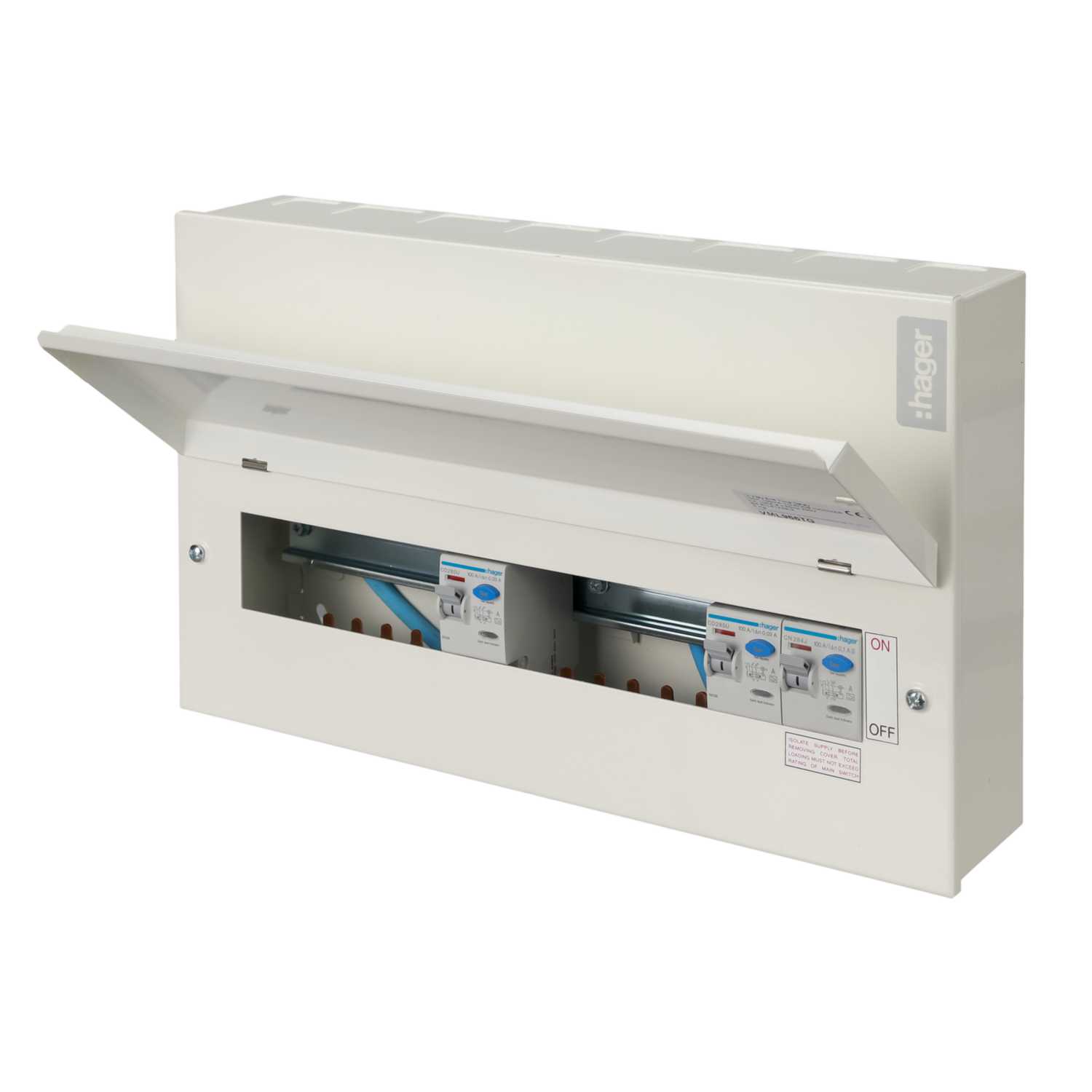 Hager 6 + 6 Time Delayed Dual 100A RCD Metal Clad Consumer Unit ...