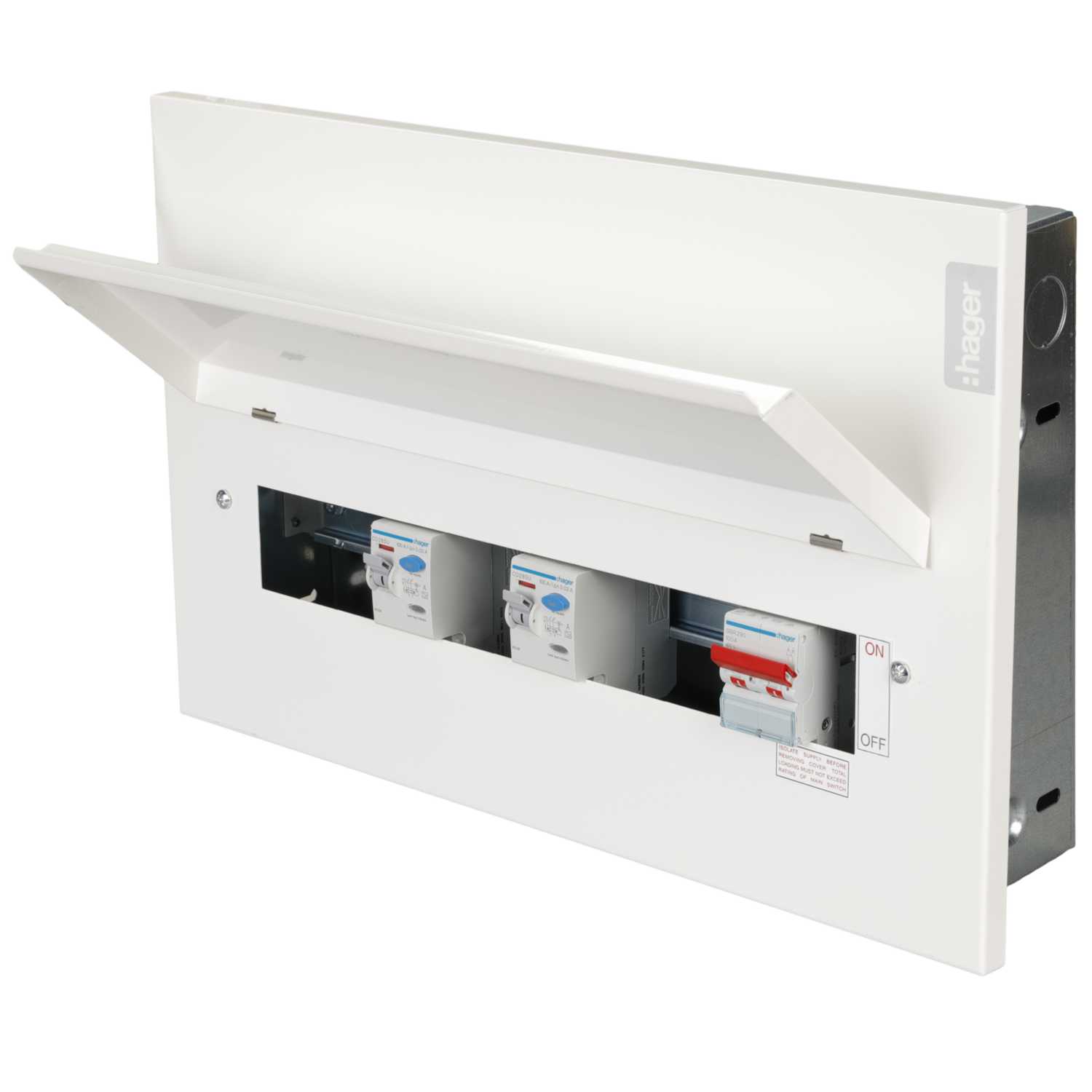Hager 12 Way Dual 100A RCD High Integrity Flush Metal Clad Consumer ...
