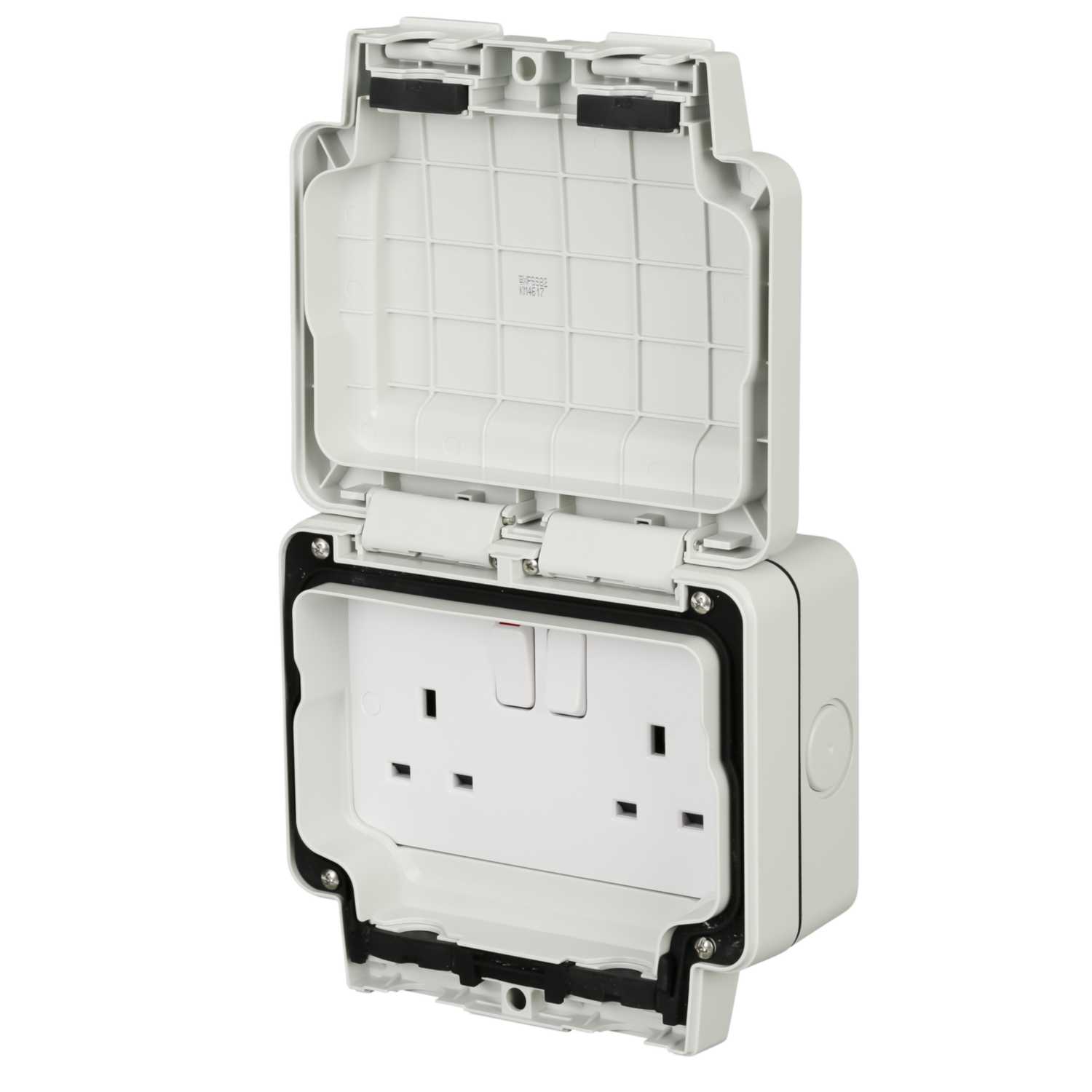 Hager Sollysta 13A 2 Gang Double Pole Switched Socket IP66 Grey ...