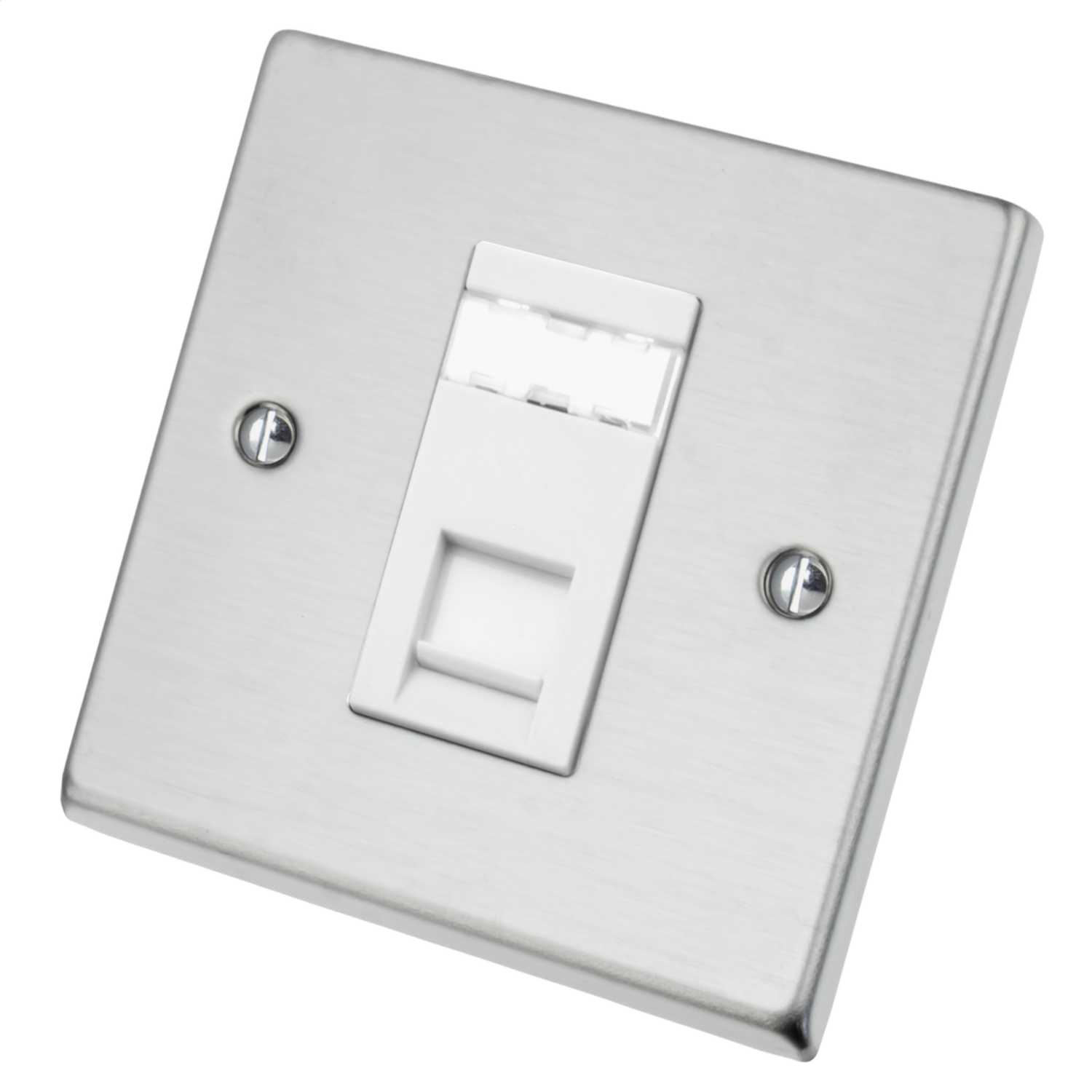 Hamilton 1 Gang RJ45 Data Socket Unshielded White Insert Satin Chrome ...