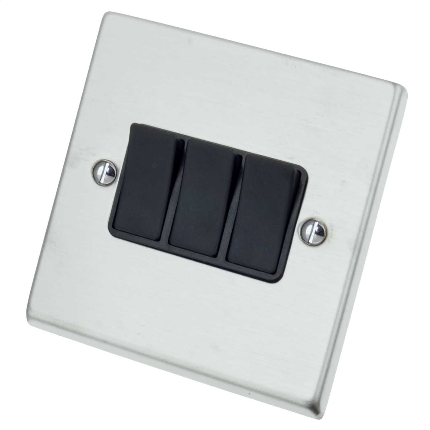 Hamilton Hartland 10A 3 Gang 2 Way Light Switch Black Insert Satin ...