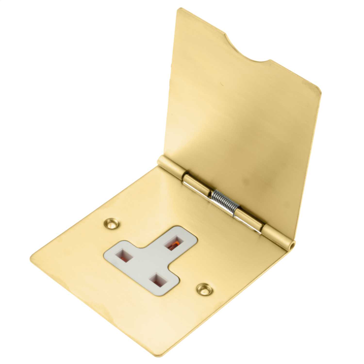 Hamilton 13A 1 Gang Unswitched Floor Socket White Insert Satin Brass ...