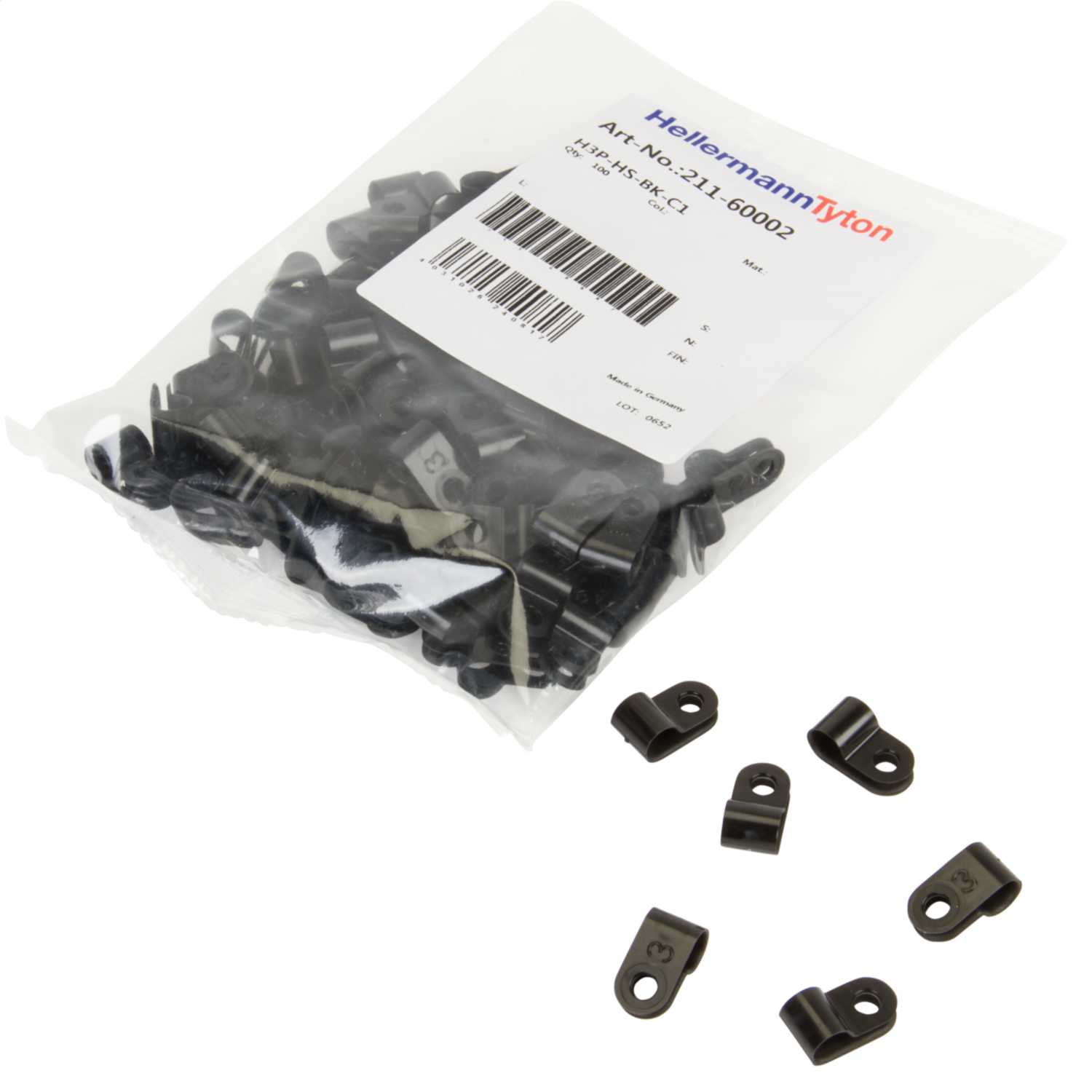 Hellermann 6.5mm Plastic P Clips Black (Pack of 100) (211-60002) | CEF