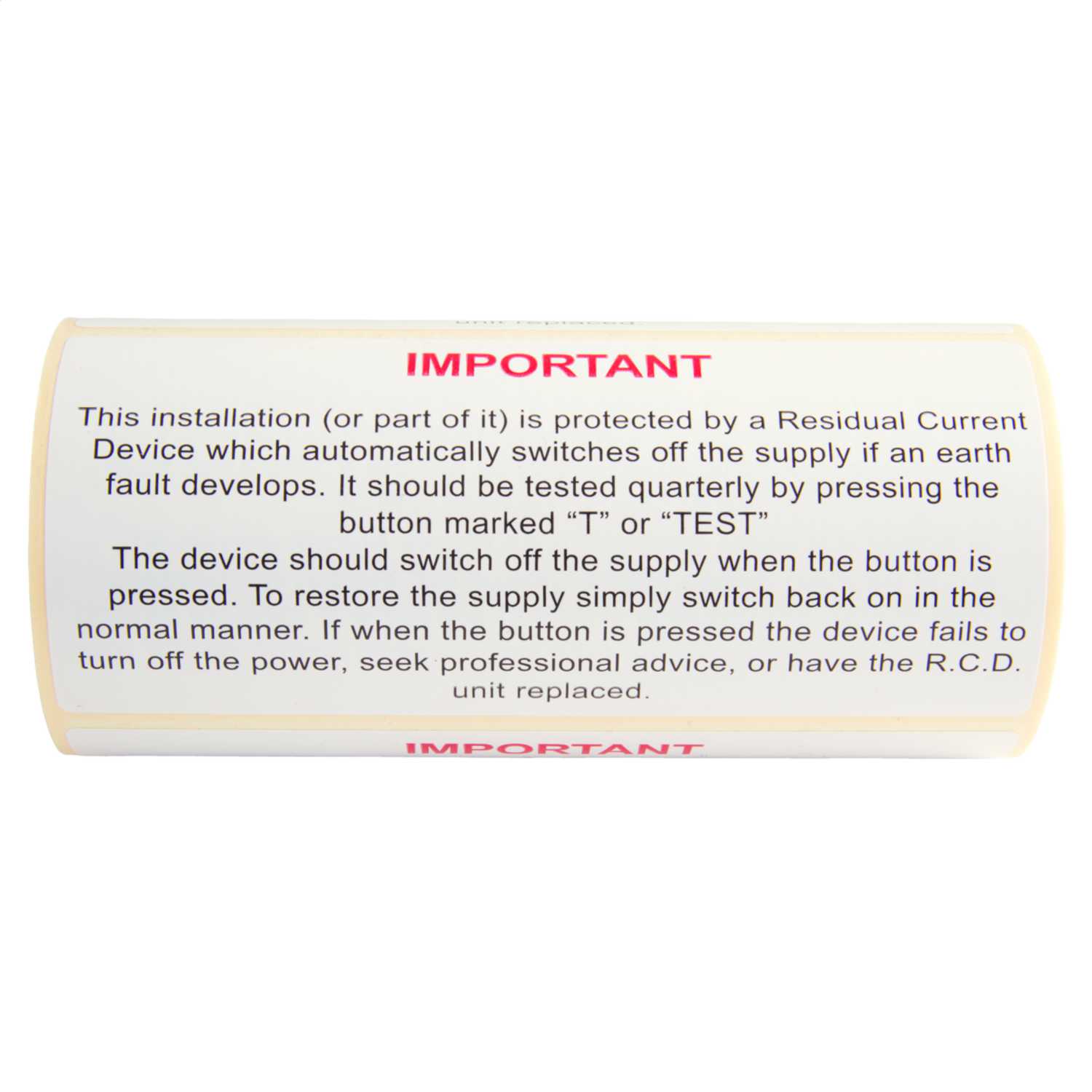 Industrial Signs 130mm x 60mm Important RCD Testing Label (Roll of 100 ...