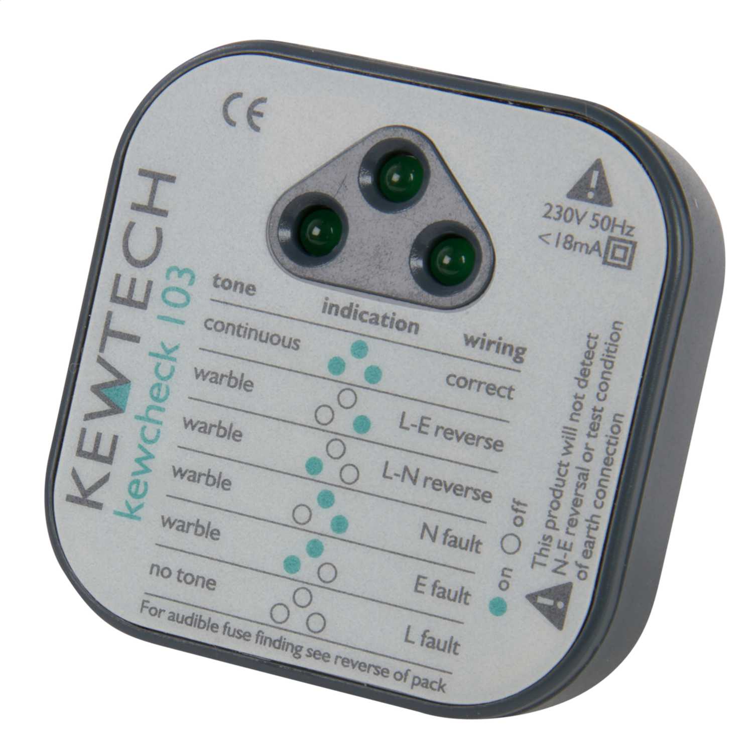 Kewtech KEWCHECK 103 Socket Tester Audible (KEWCHECK103) | CEF
