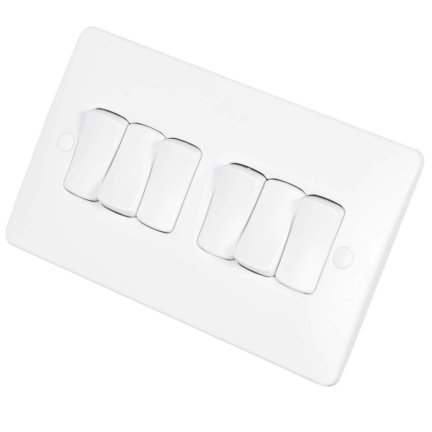 Legrand 10A 6 Gang 2 Way Light Switch White (730006) | CEF