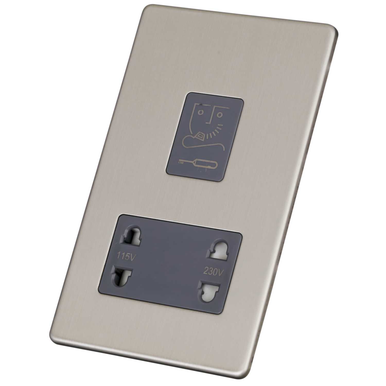 LGA Selectric Dual Voltage Shaver Socket Screwless Satin Chrome Grey ...