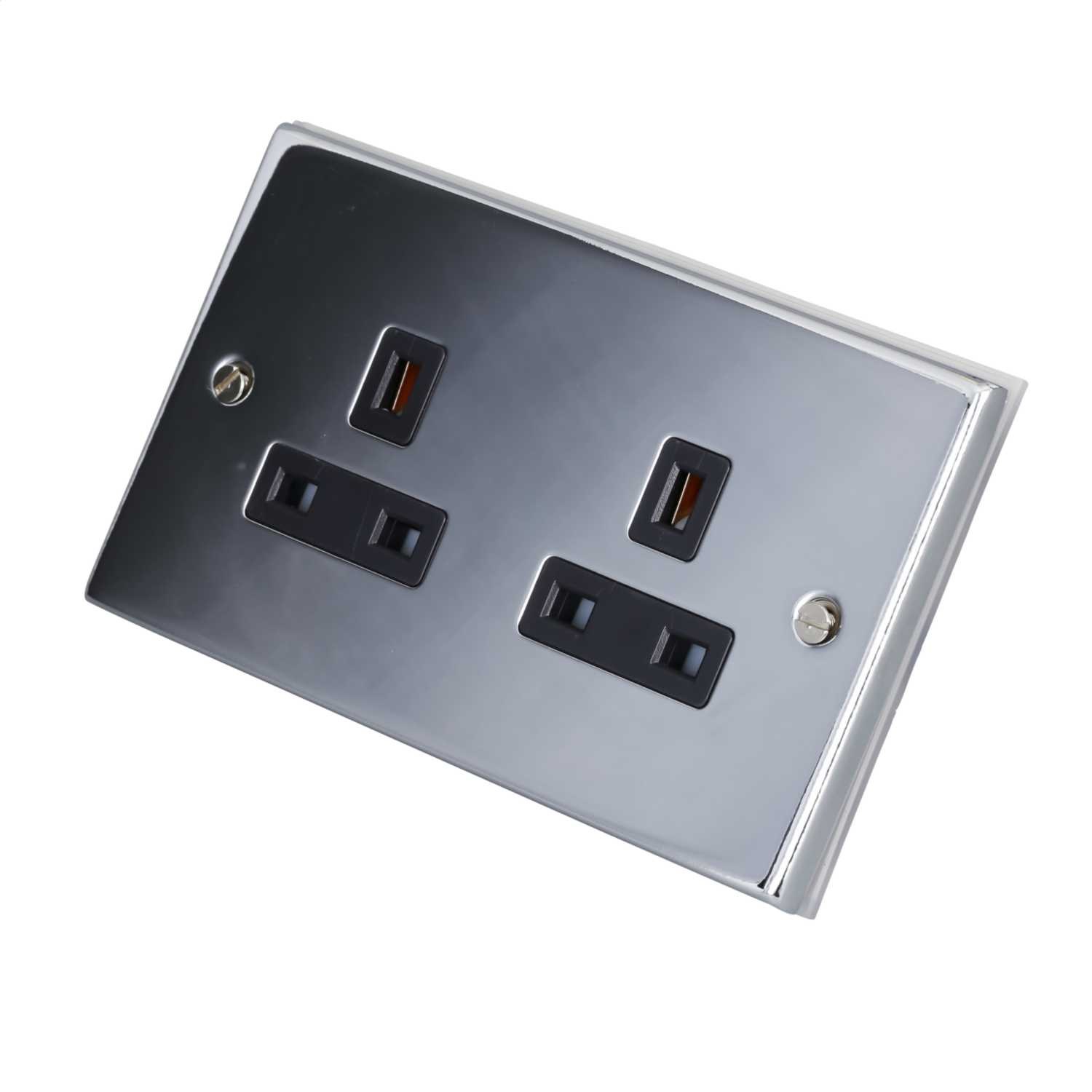 LGA Selectric 7M-Pro 13A 2 Gang Unswitched Socket Black Insert Polished ...