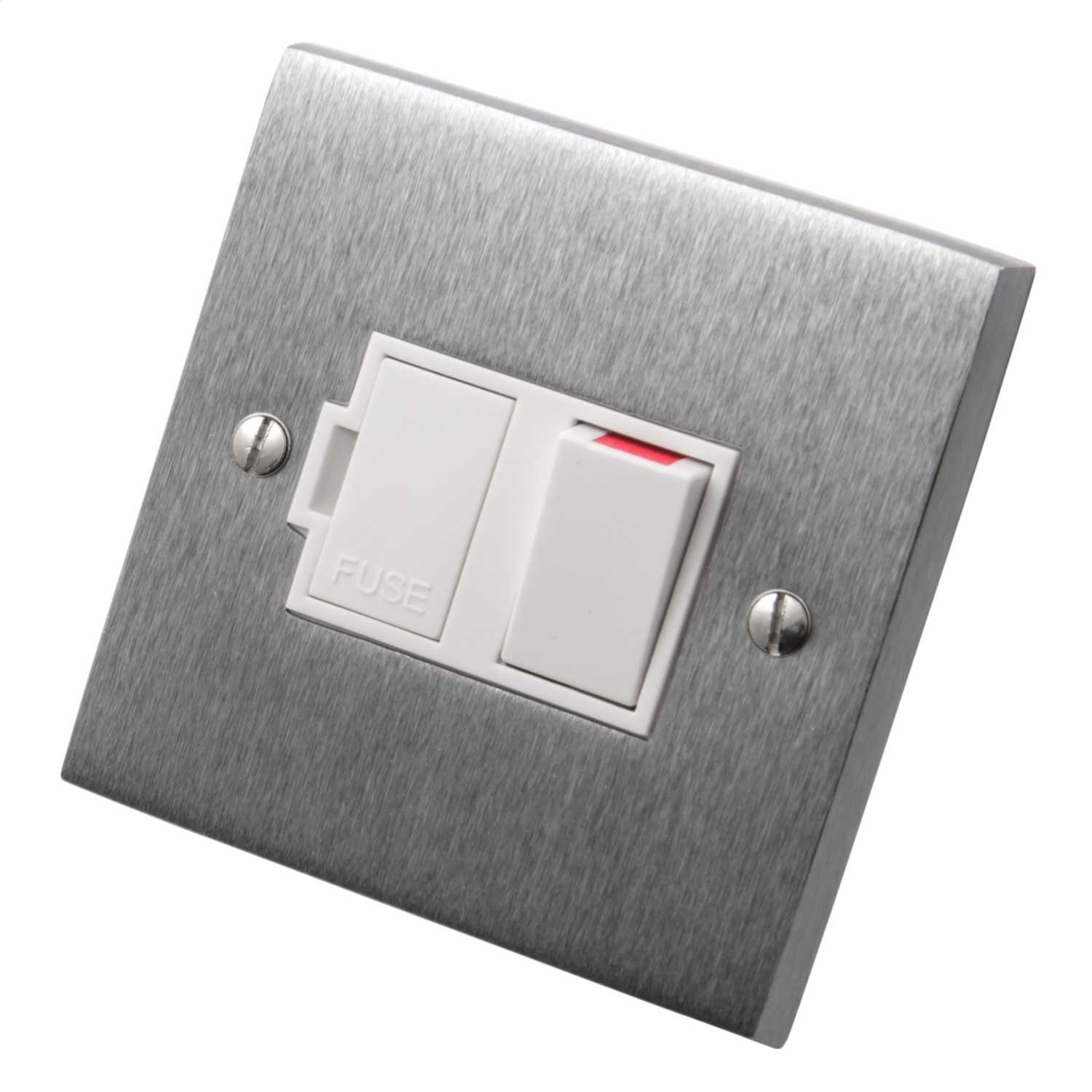 Heritage 13A Switched Fused Spur White Insert Satin Chrome (BC935W) | CEF