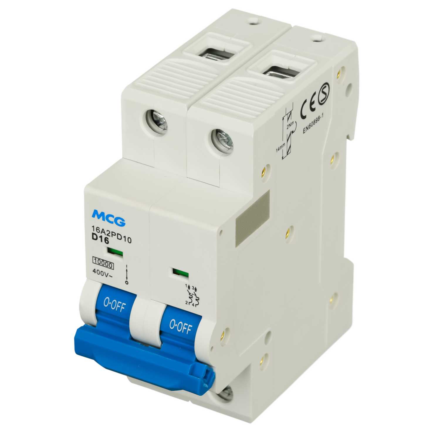 MCG 16A Double Pole 10kA D Curve MCB (16A2PD10) | CEF