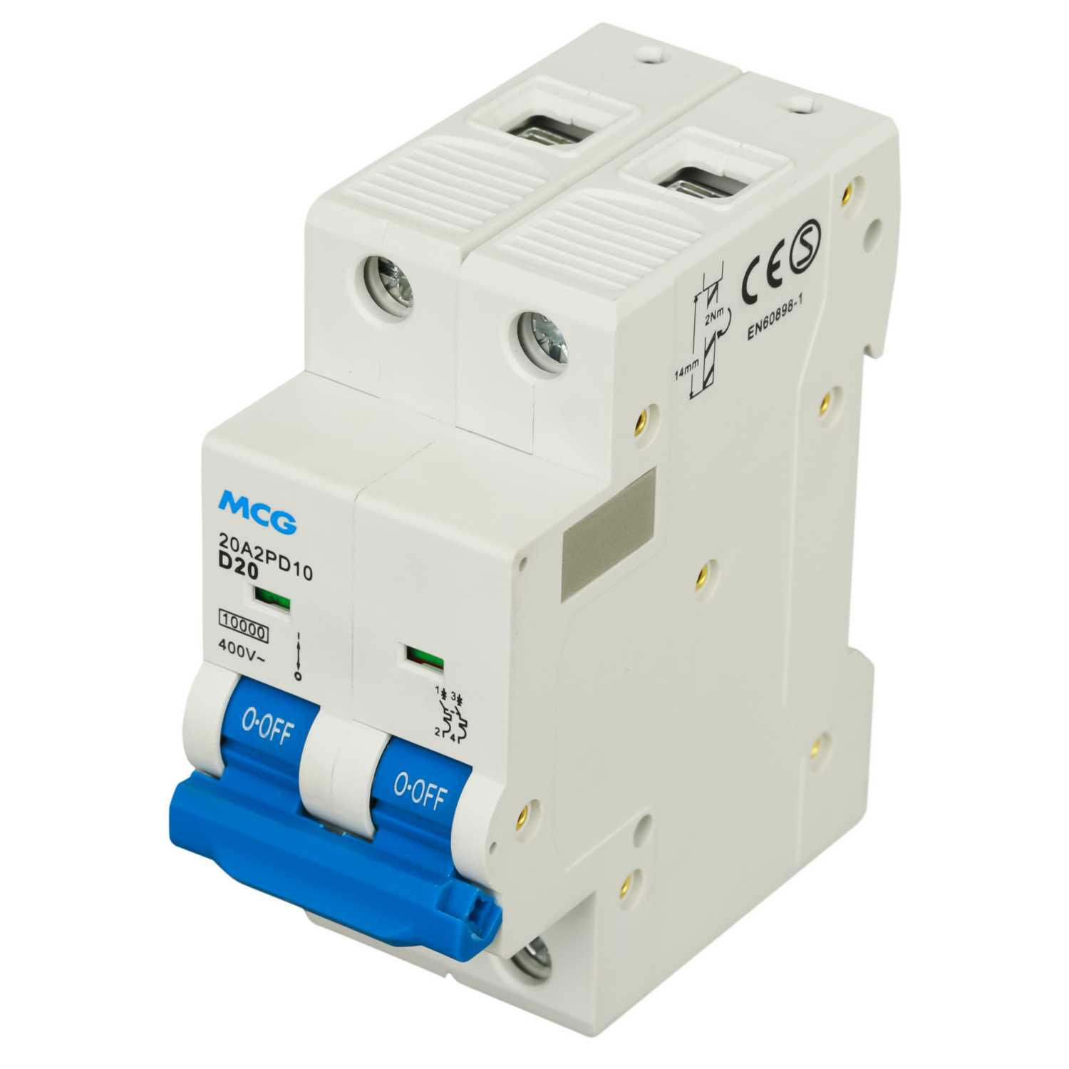 MCG 20A Double Pole 10kA D Curve MCB (20A2PD10) | CEF