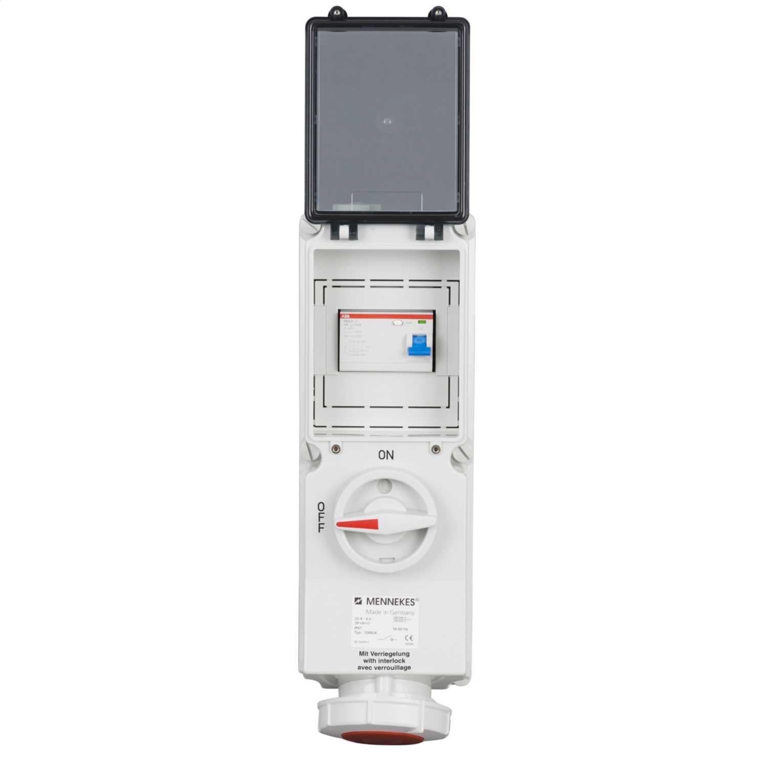 Mennekes 32A 3P+N+ E 415V Interlocked Switched RCD Protected Socket ...