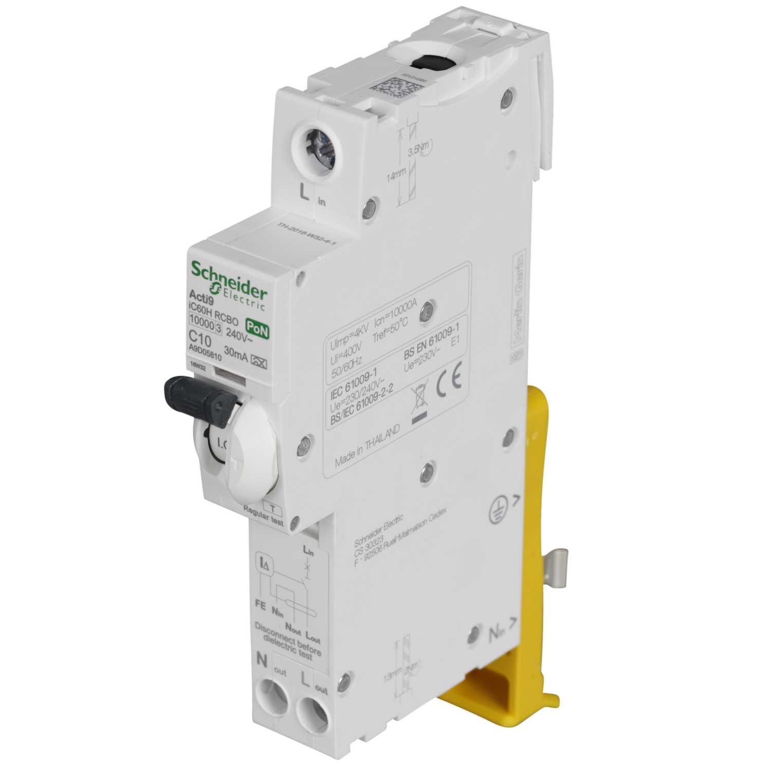 Schneider Acti9 10A Single Pole and Neutral 1 Module C Curve 10kA 30mA Type A RCBO (A9D05810) | CEF