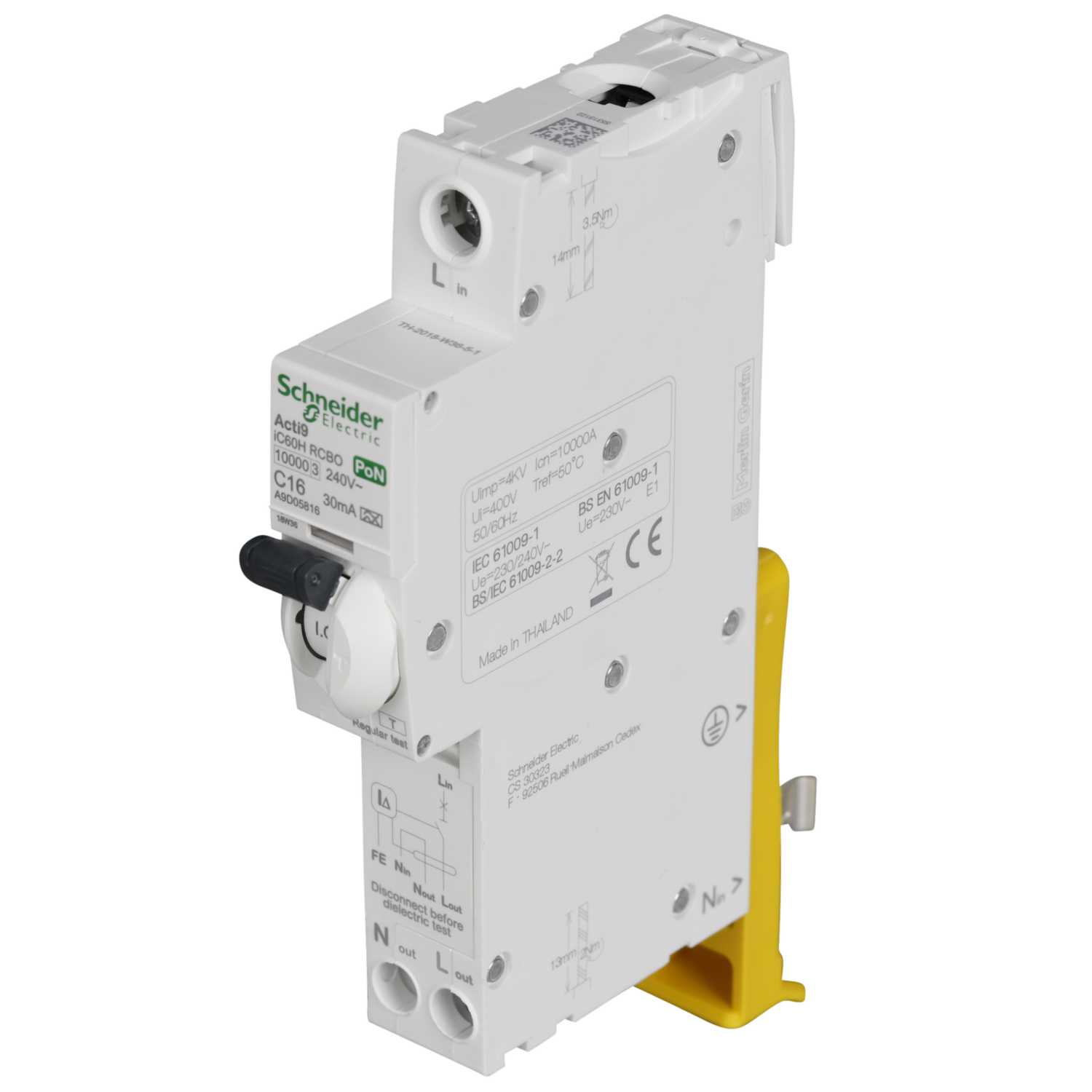 Schneider Acti9 16A Single Pole and Neutral 1 Module C Curve 10kA 30mA Type A RCBO (A9D05816) | CEF