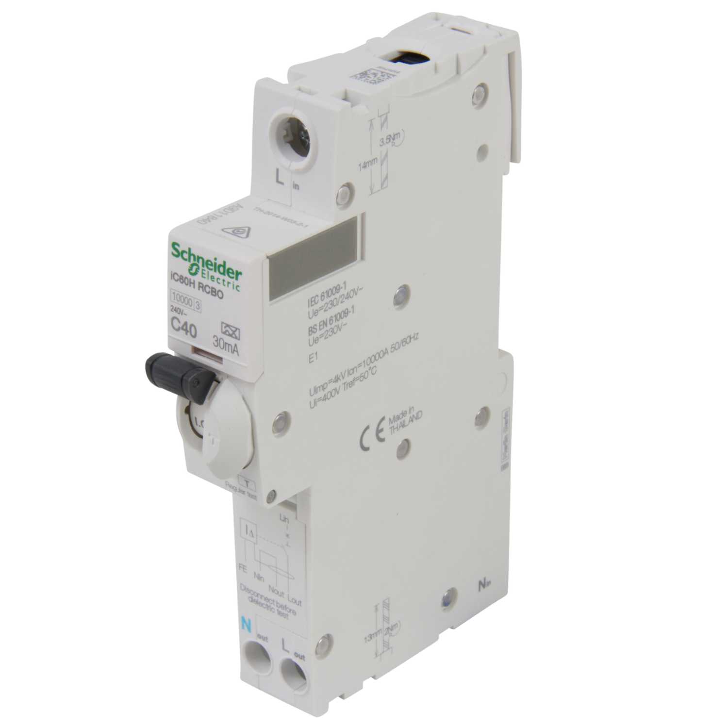 Schneider Acti9 40A Single Pole and Neutral 1 Module C Curve 10kA 30mA ...