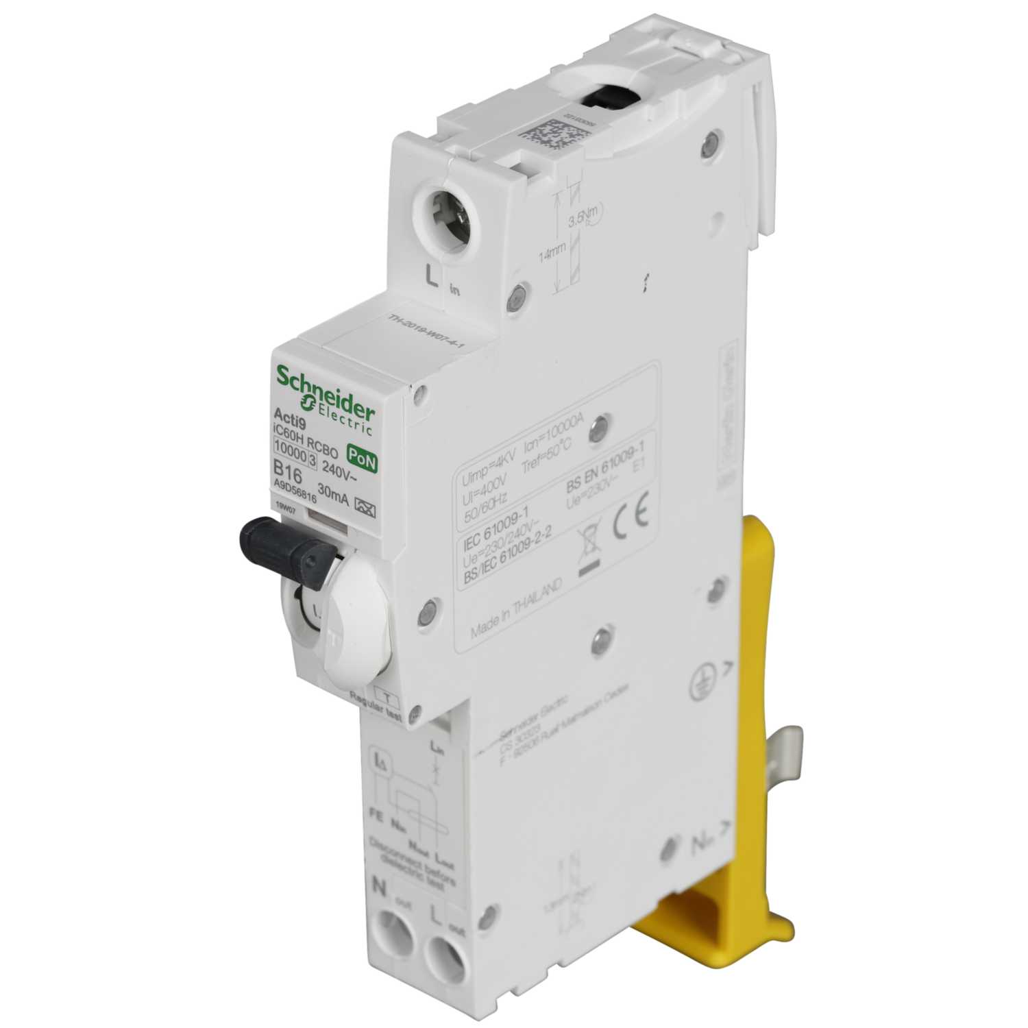 Schneider Acti9 16A Single Pole and Neutral 1 Module B Curve 10kA 30mA Type A RCBO (A9D56816) | CEF