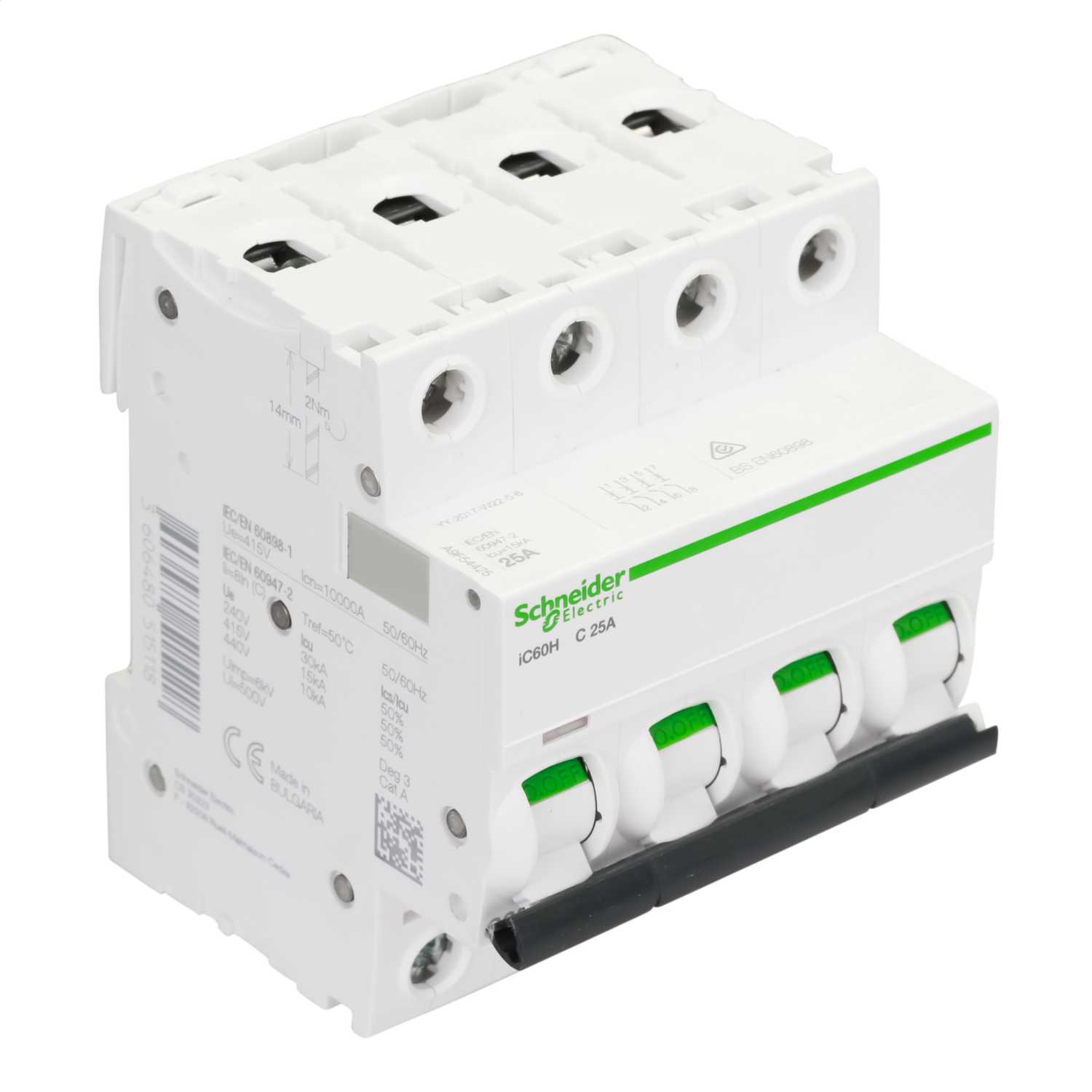 Schneider Acti9 25A Four Pole 10kA C Curve MCB (A9F54425) | CEF