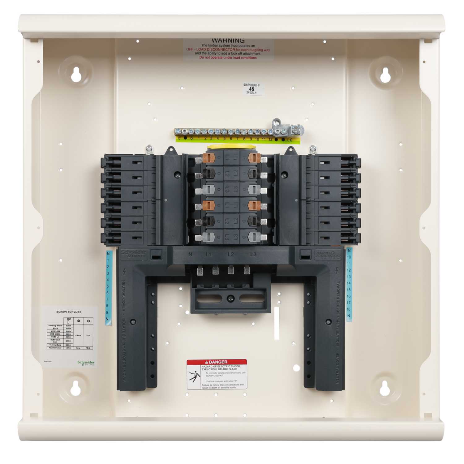 Schneider Merlin Acti9 Isobar P 4 Way 250A TP+N Type B Metalclad Distribution Board without ...