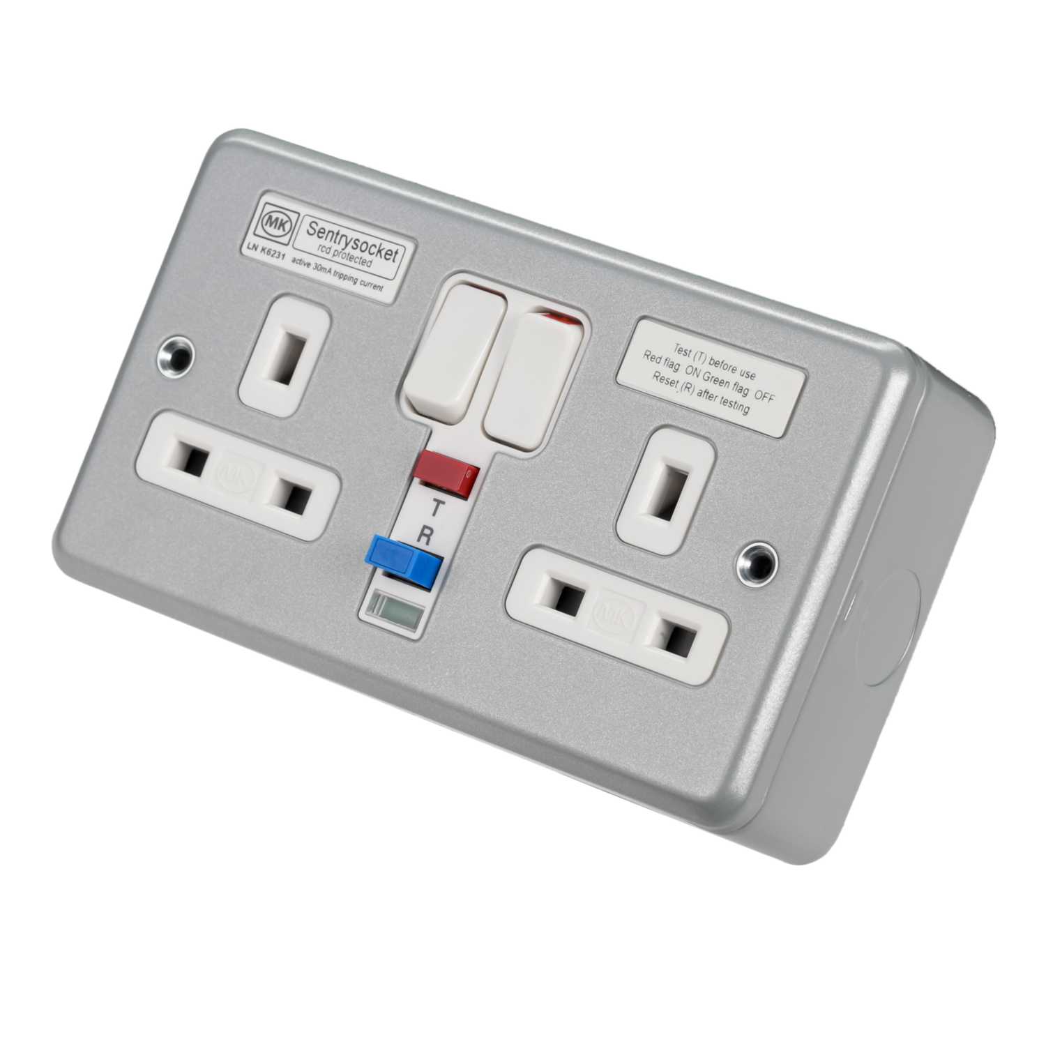 MK Sentry Socket 13A 2 Gang Active RCD Socket Metal Clad (K6231ALM) | CEF