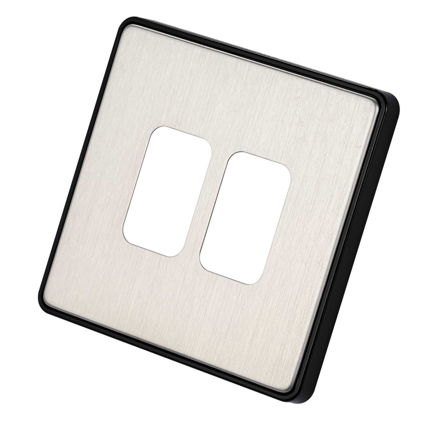 MK Dimensions 1 Gang 2 Module Front Plate Black Insert Brushed ...