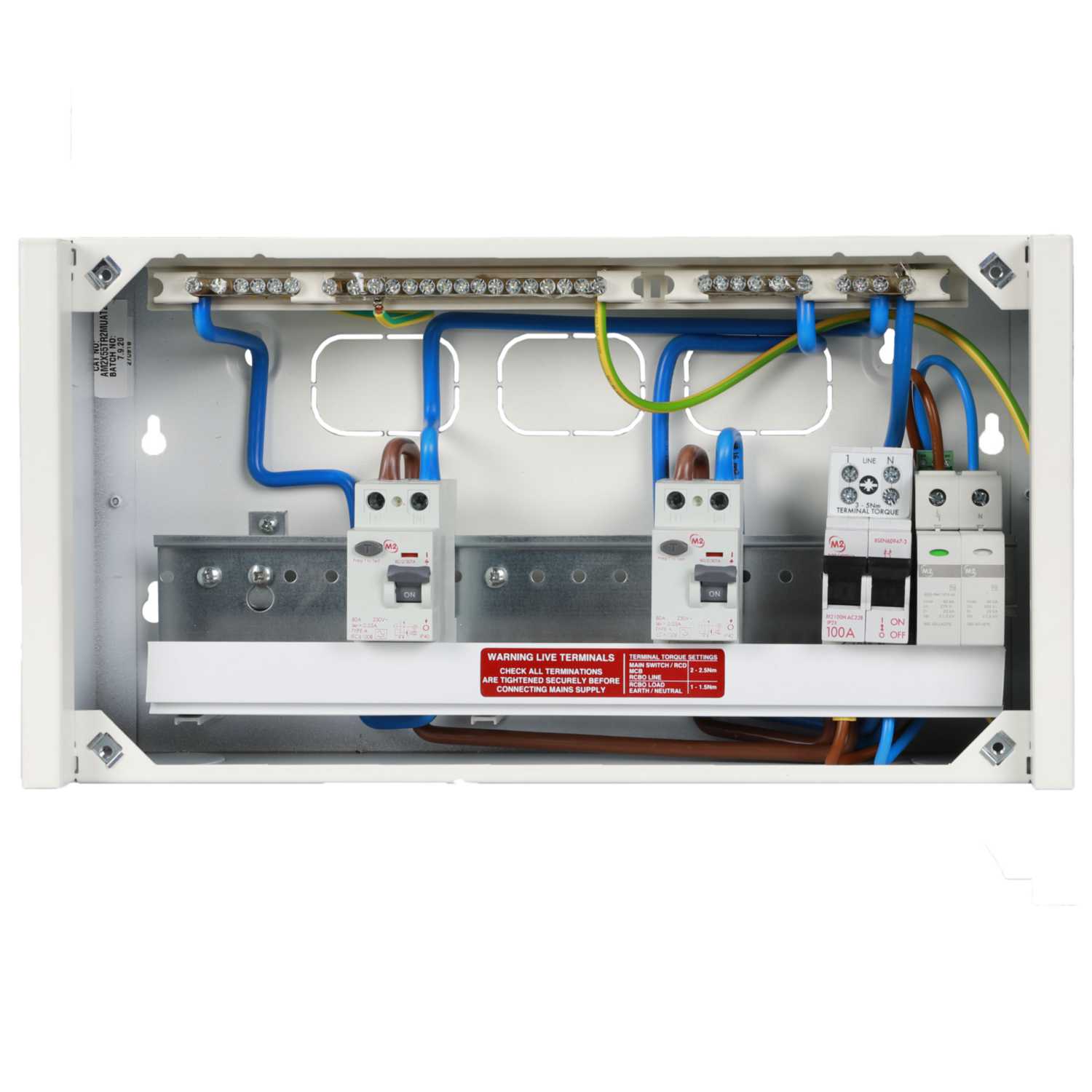 M2 2+5+5 Dual 63A Type A RCD High Integrity Metal Clad Consumer Unit ...