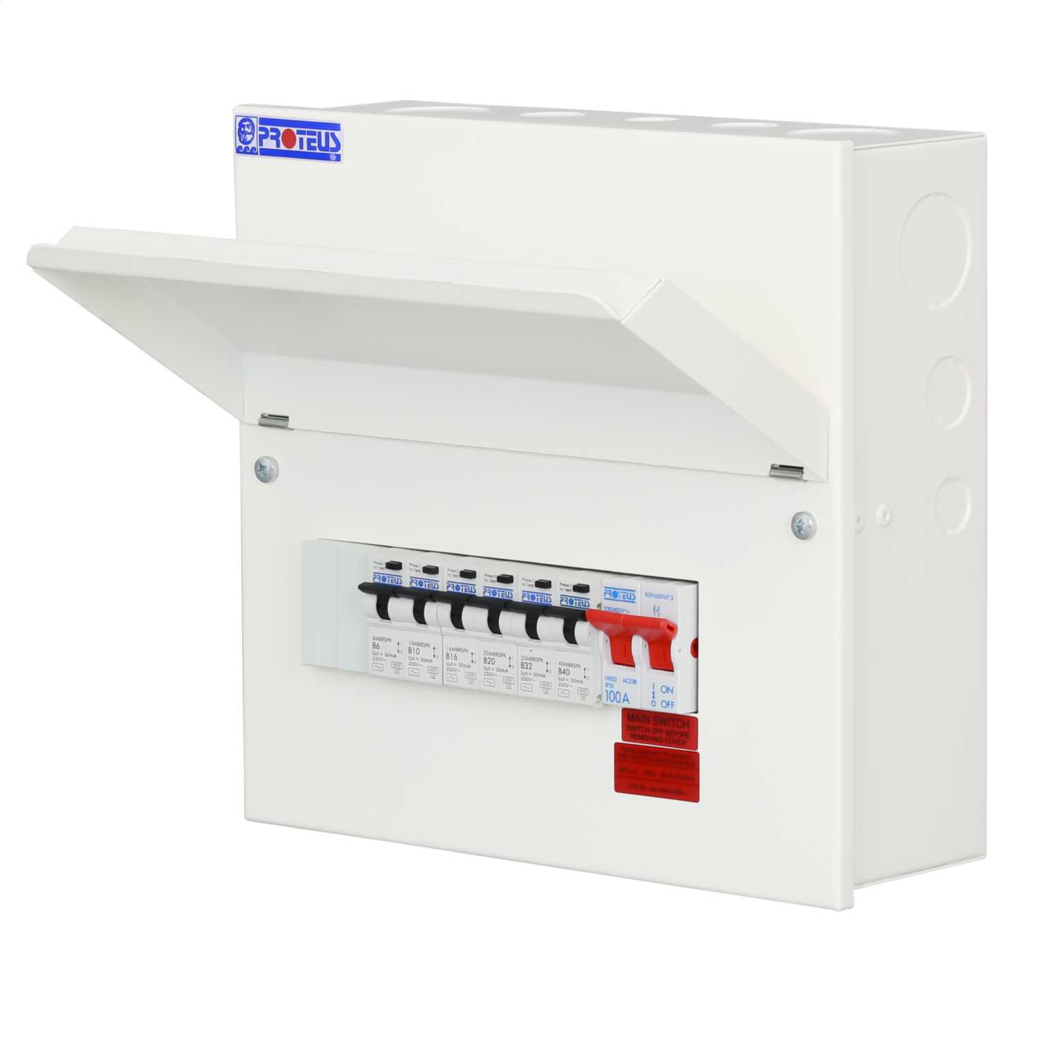 Proteus 8 Way 100A Isolator Incomer Metal Clad Consumer Unit with 6 x ...