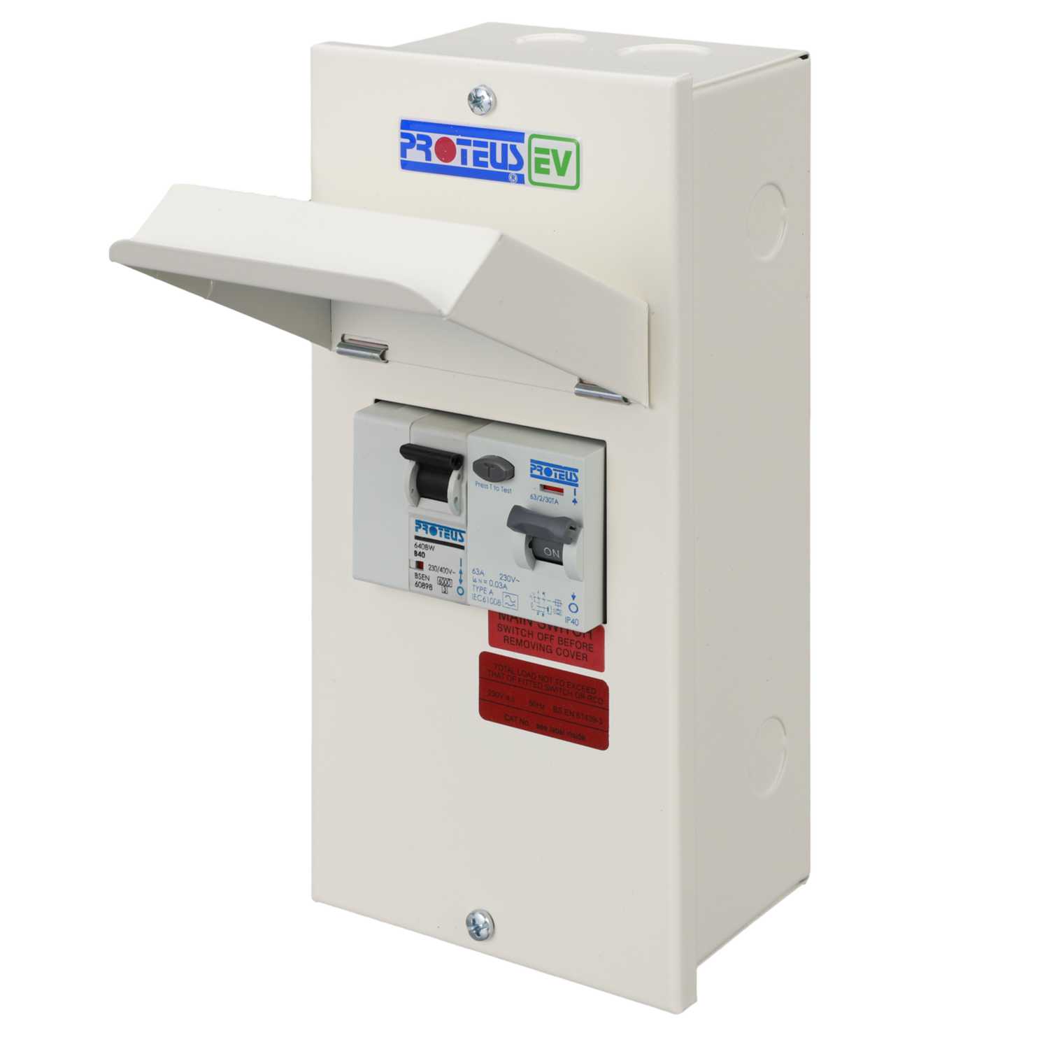 Proteus EV 4 Module Metal Clad Unit with 63A Type A RCD and 40A MCB ...