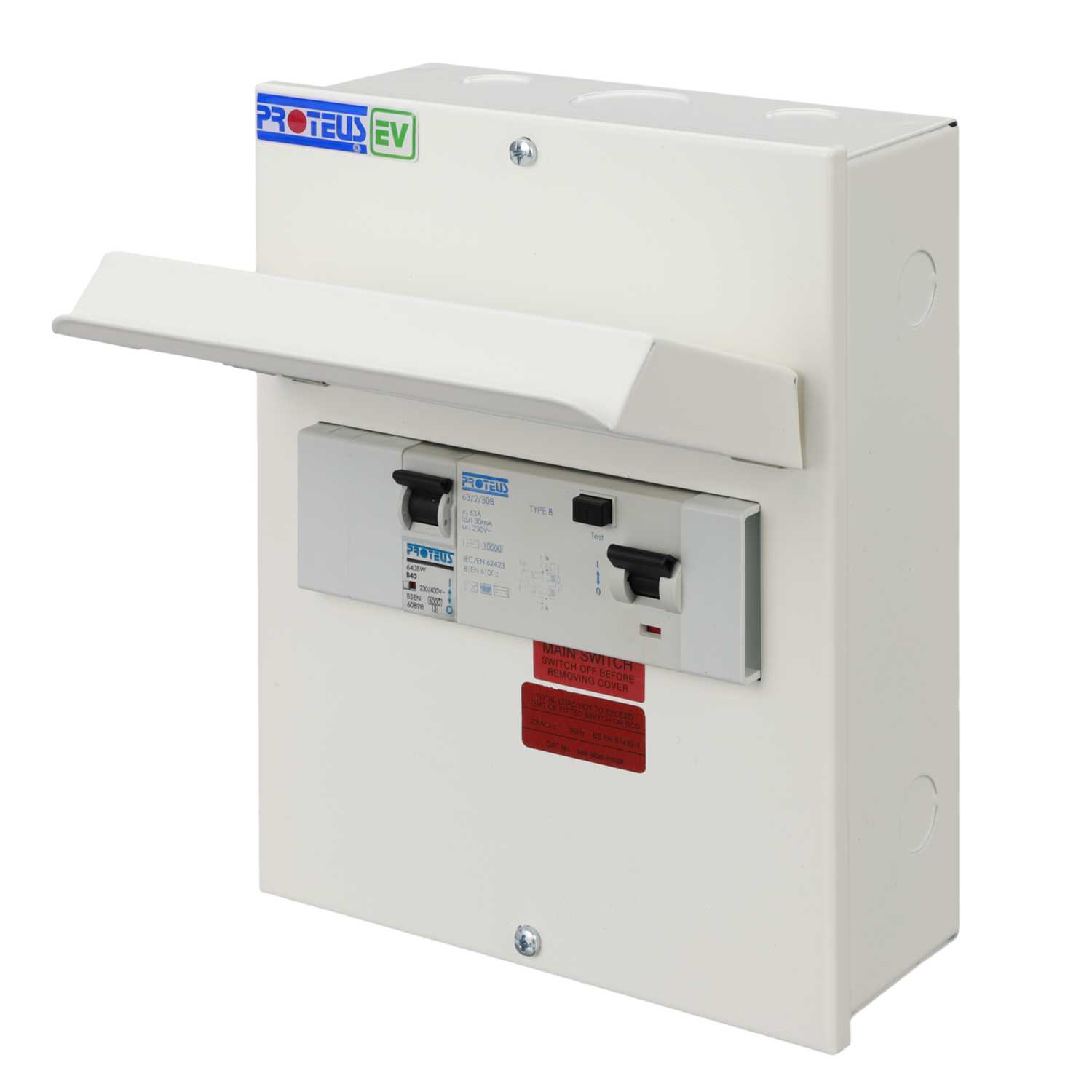 Proteus EV 8 Module Metal Clad Unit with 63A Type B RCD and 40A MCB ...