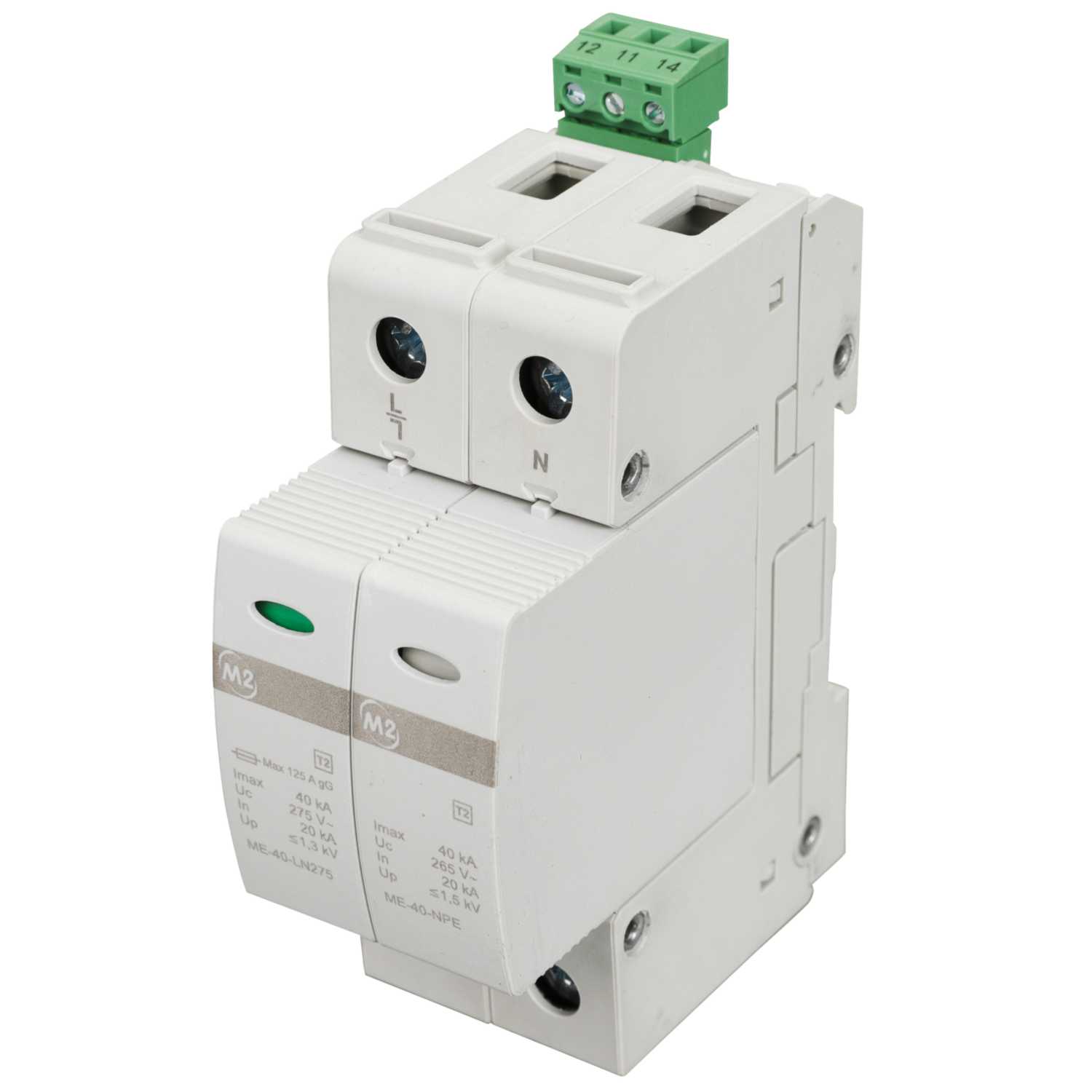M2 40kA 2 Module Single Pole and Neutral Type 2 Surge Protector (M2SPD ...