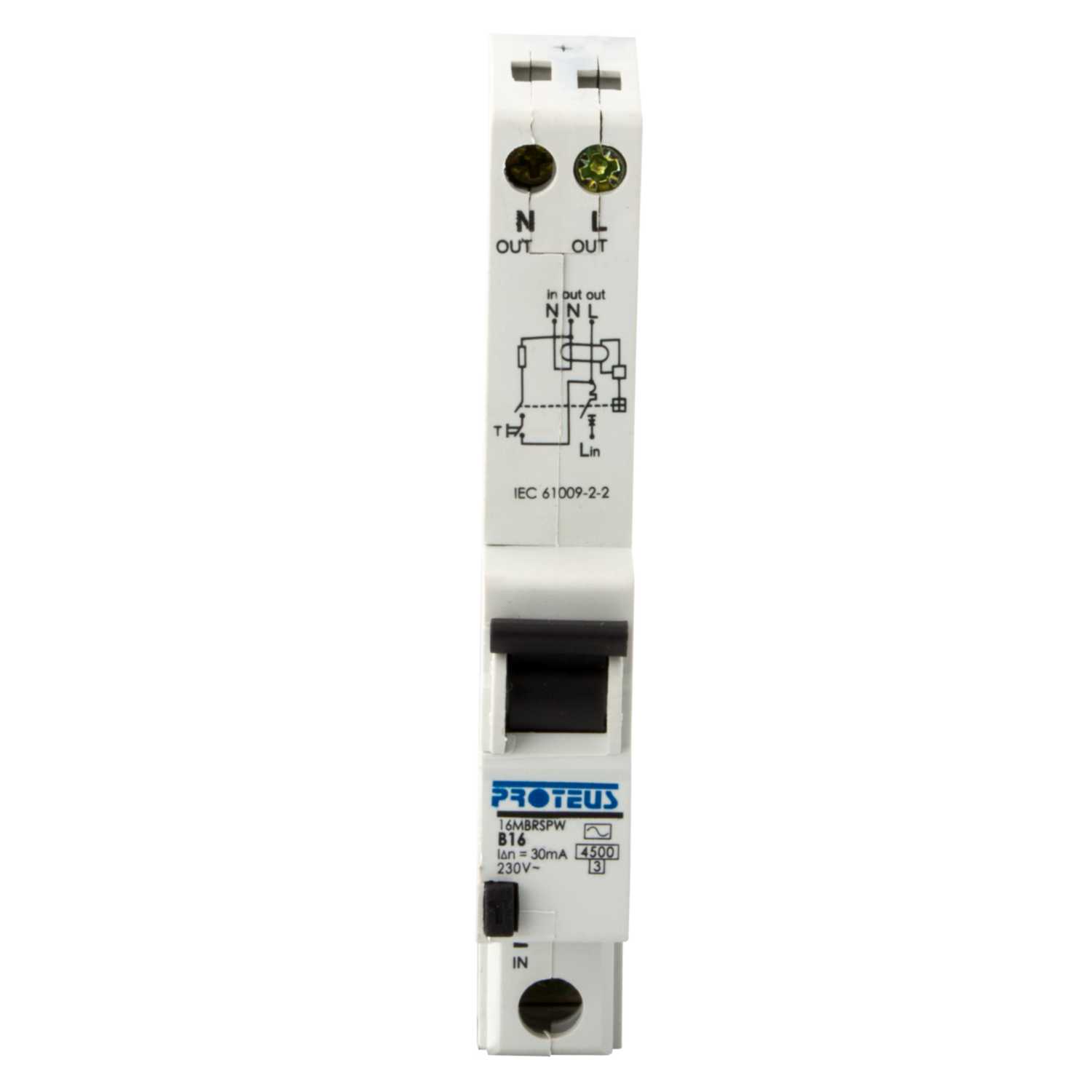 Proteus 16A Single Pole 1 Module B Curve 4.5kA 30mA Type AC RCBO (16MBRSP) | CEF