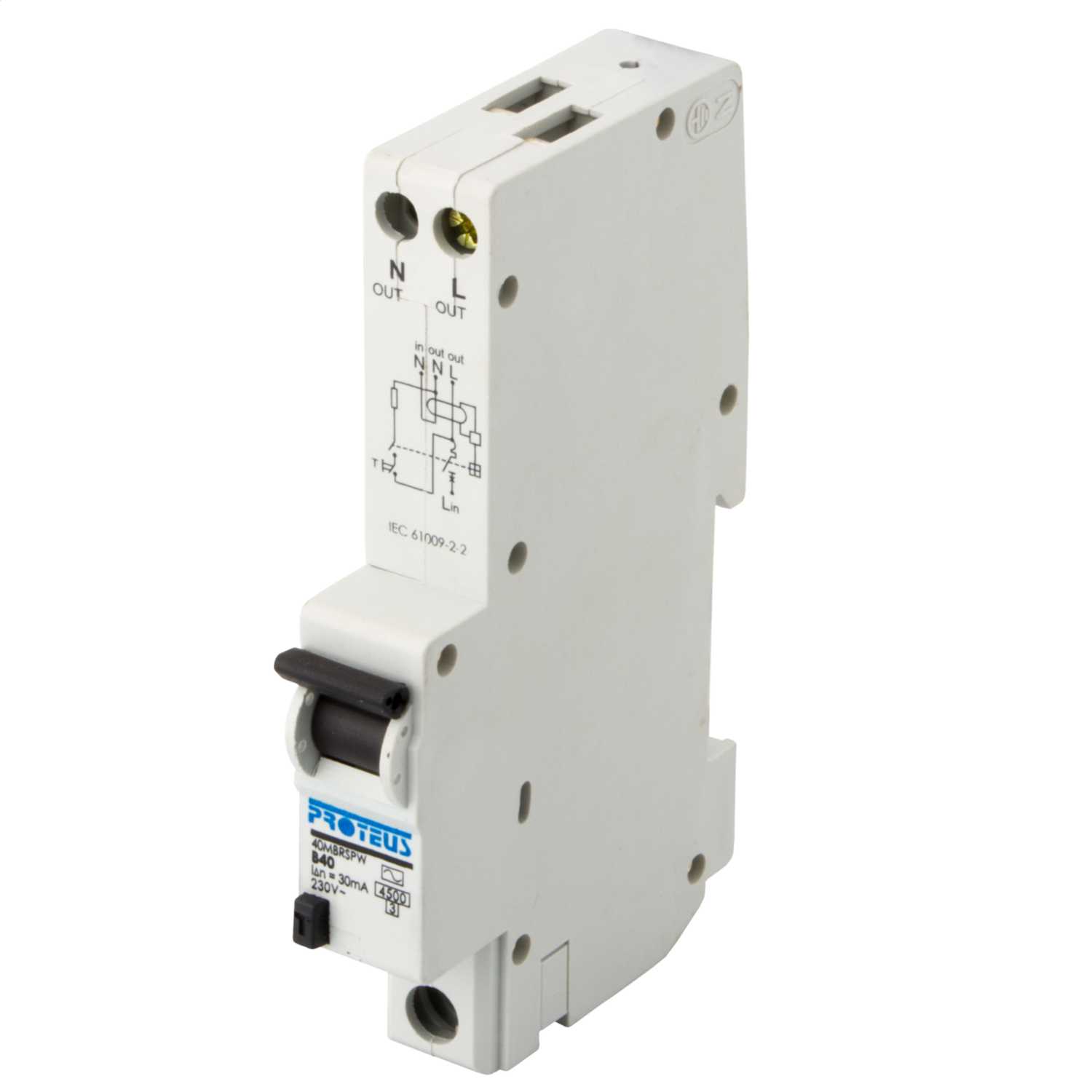 Proteus 40A Single Pole 1 Module B Curve 4.5kA 30mA Type AC RCBO ...