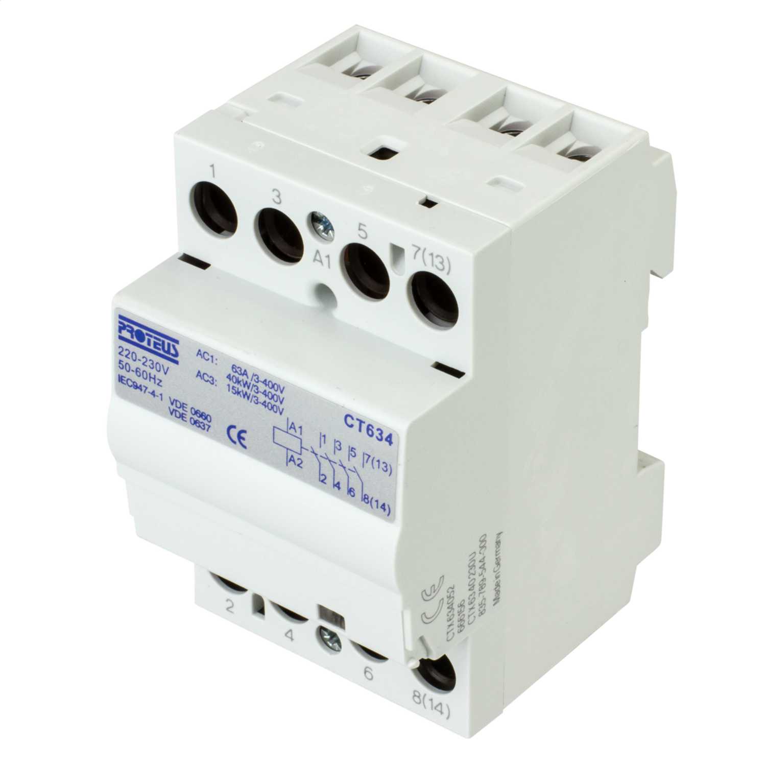Proteus 63A 4 Pole 230V 3 Module NO Contactor (CT634) | CEF