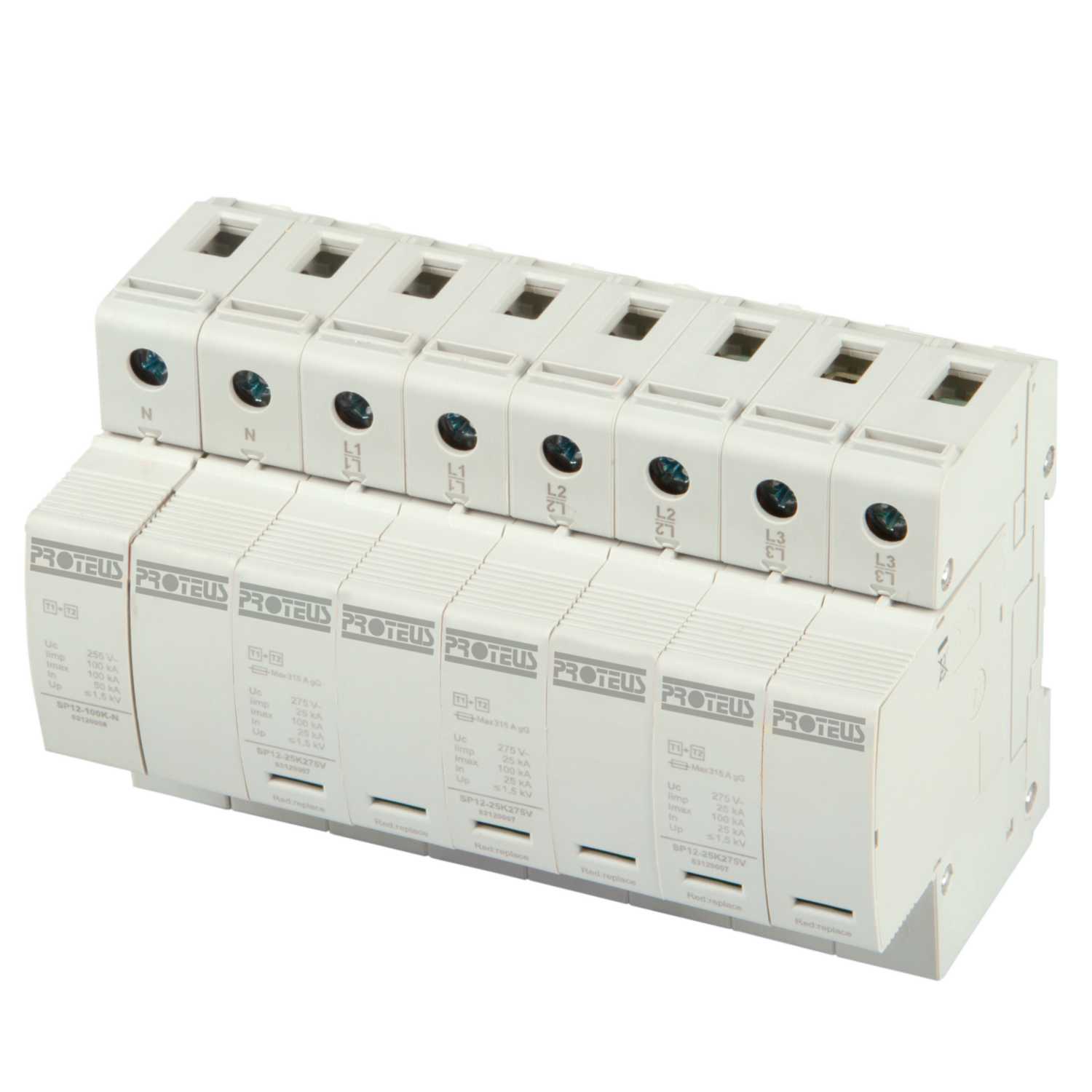 Proteus 100kA 8 Module 3 Pole and Neutral Type 1+2 Surge Protector (SPD ...
