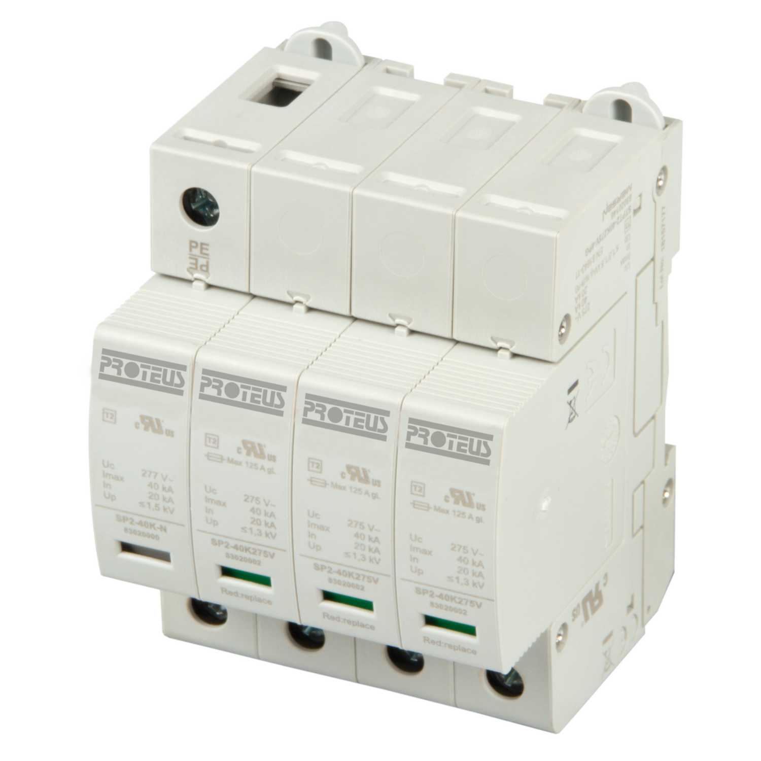 Proteus 40kA 4 Module 3 Pole and Neutral Type 2 Surge Protector (SPD/T2 ...