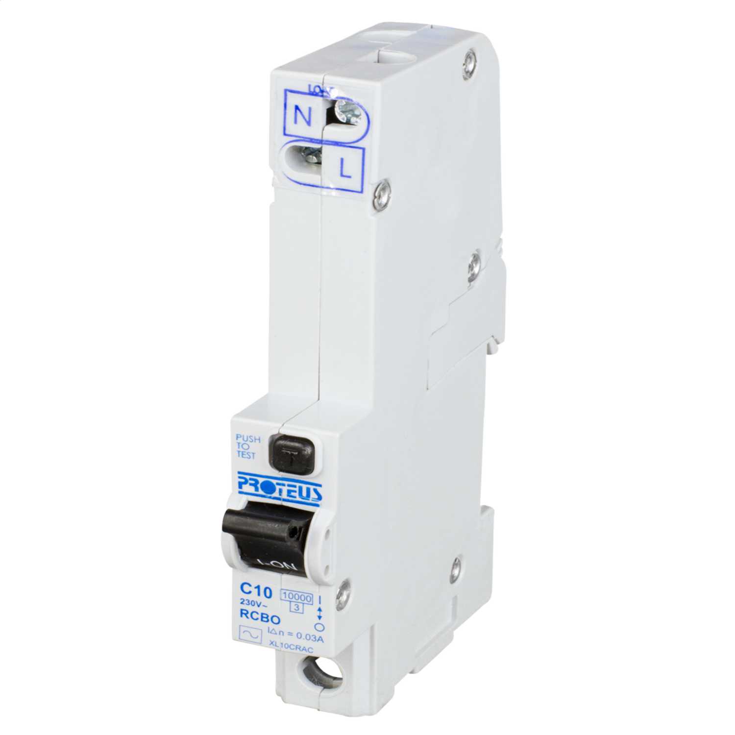 Proteus XL 10A Single Pole and Neutral 1 Module C Curve 10kA 30mA Type A RCBO (XL10CR) | CEF