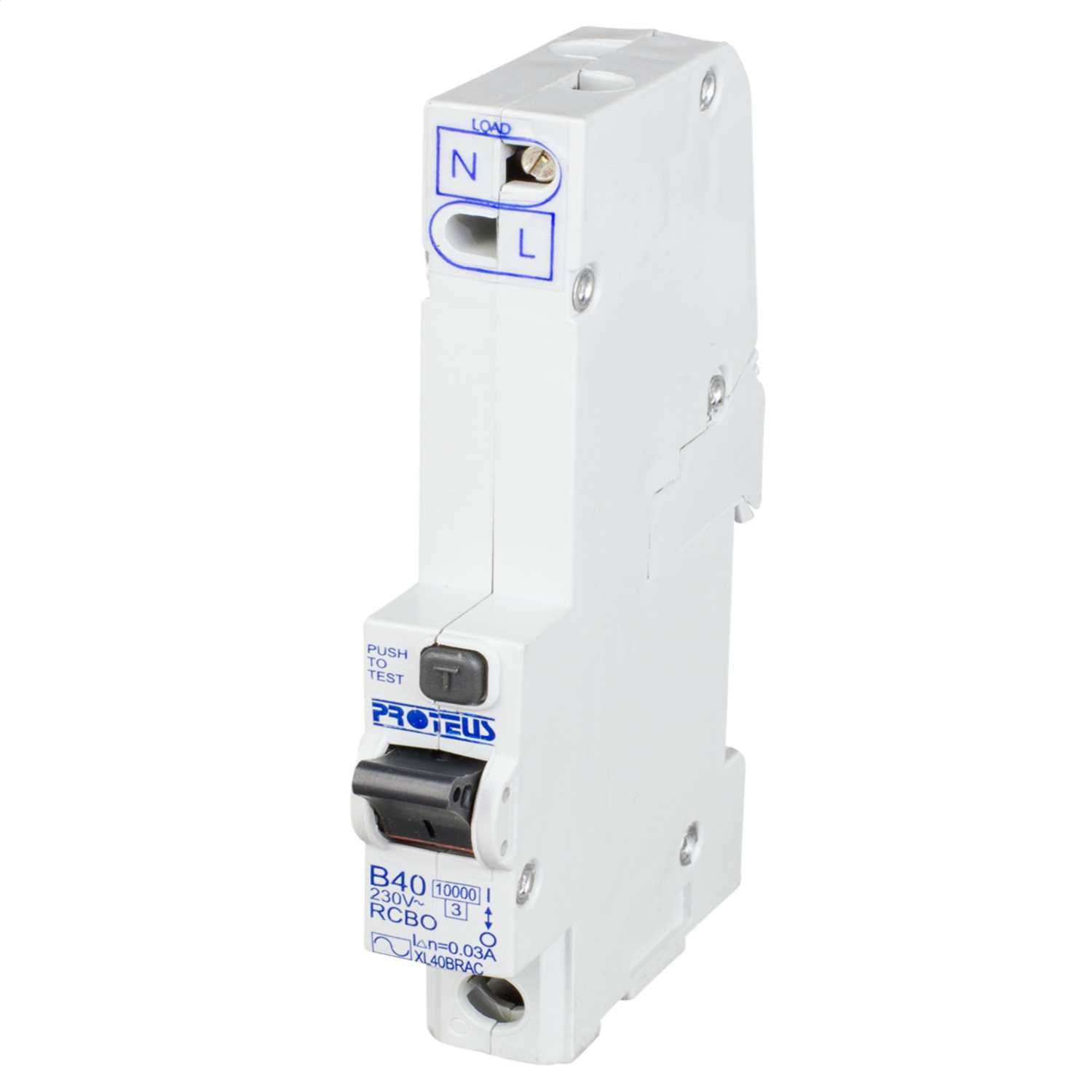 Proteus XL 40A Single Pole and Neutral 1 Module B Curve 10kA 30mA Type A RCBO (XL40BR) | CEF