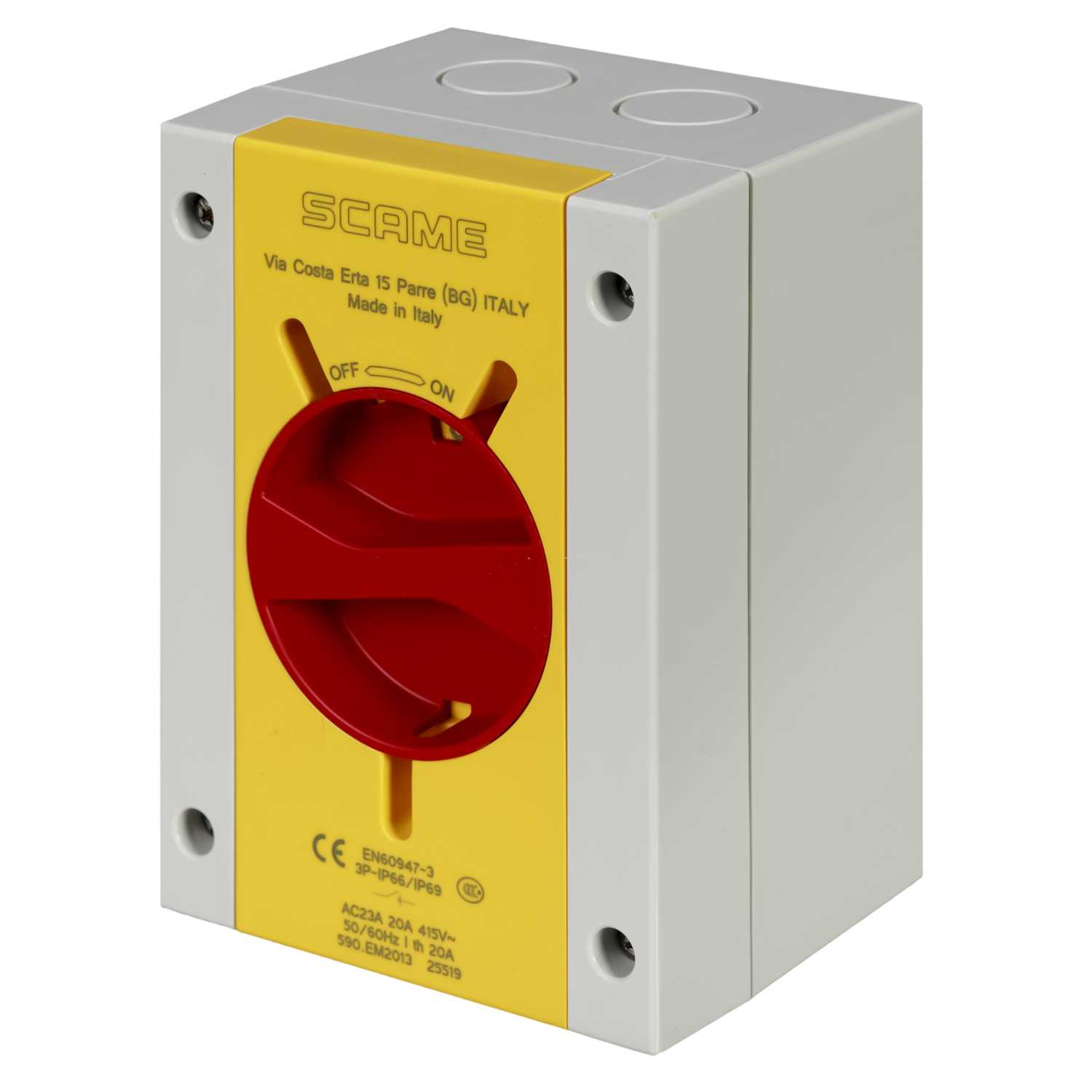 Scame 20A 3 Pole Rotary Isolator Switch IP65 (590.EM2013) | CEF