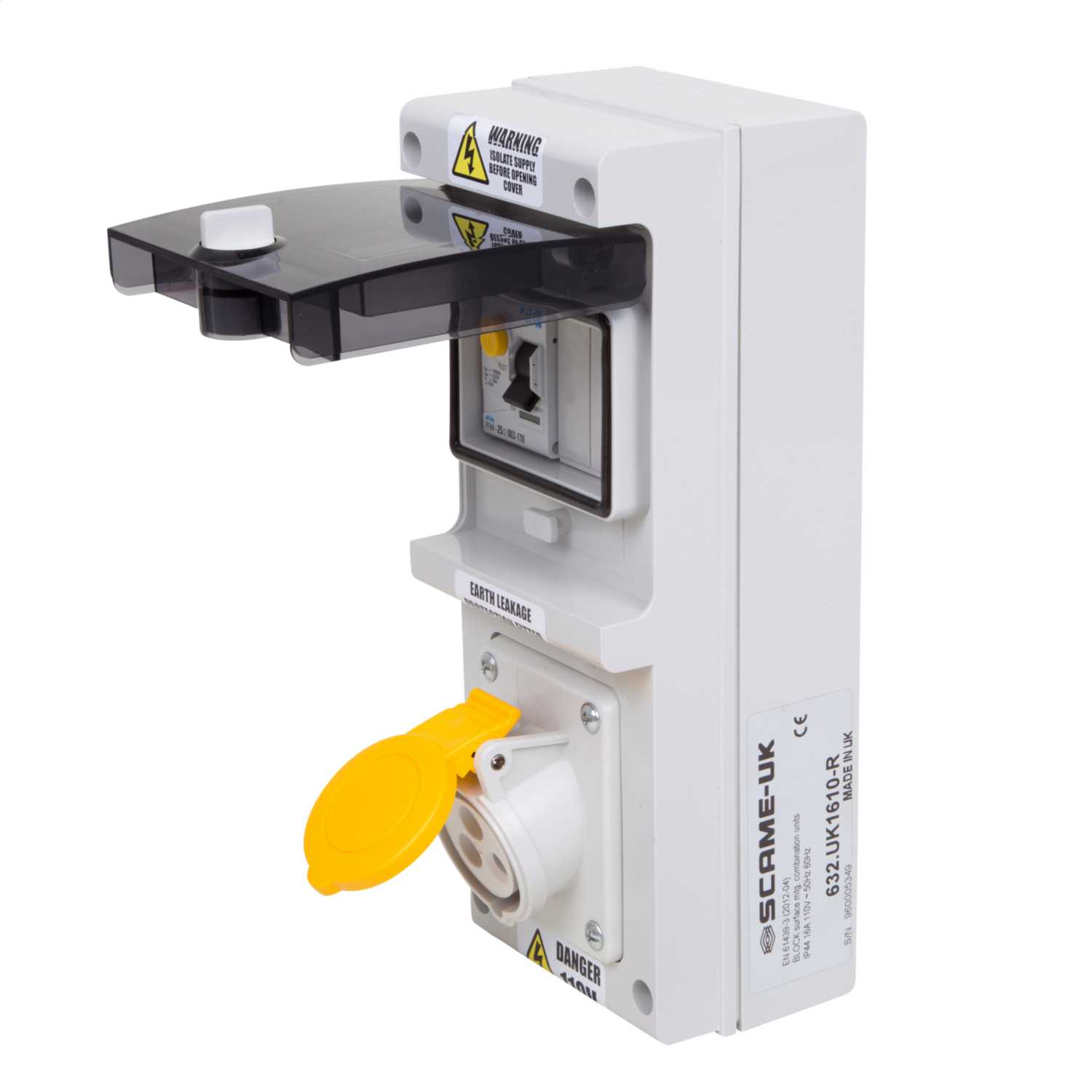 Scame COMBI-UNIT 16A 2P+E 110V Unswitched Socket with 25A RCD IP44 (632 ...