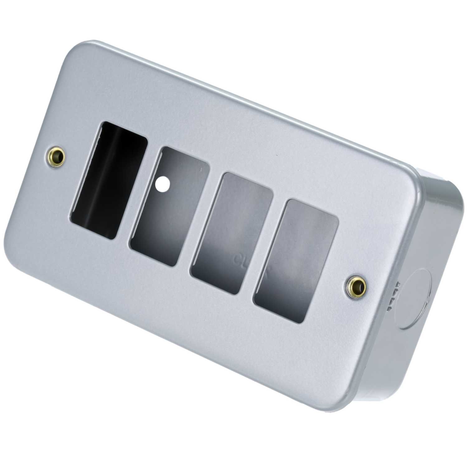 Scolmore Click Gridpro 4 Gang Front Plate with Surface Box Metal Clad ...