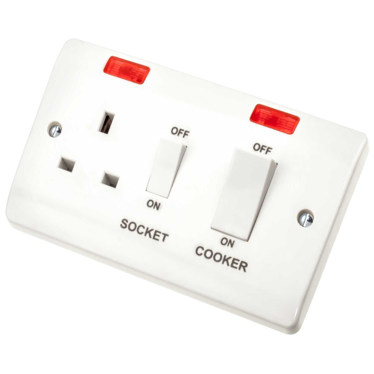 Scolmore Click Mode 45A DP Cooker Unit with Neon and White Rockers ...