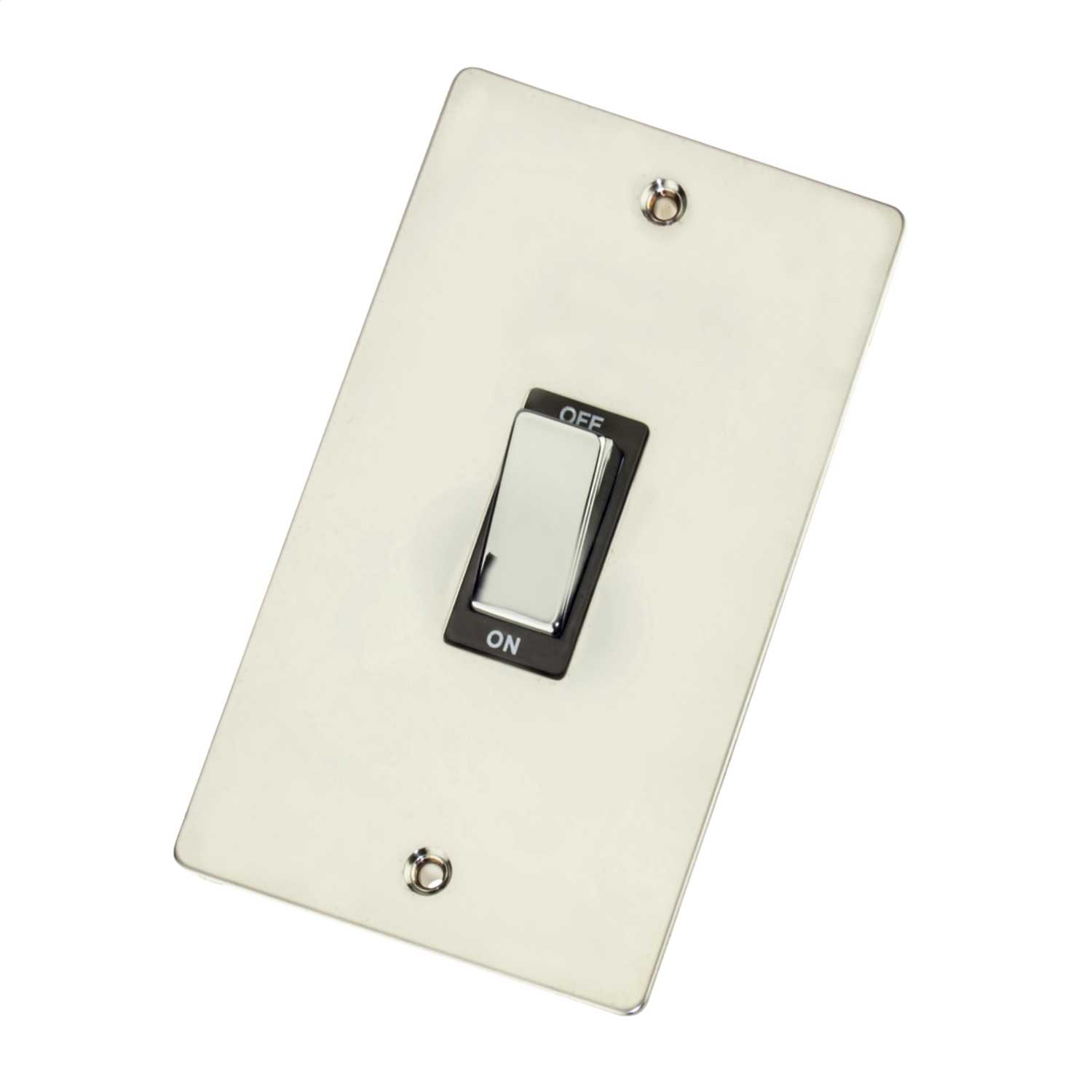 Scolmore Click Define 45A DP 2 Gang Vertical Switch Black Insert Polished Chrome (FPCH502BK) | CEF