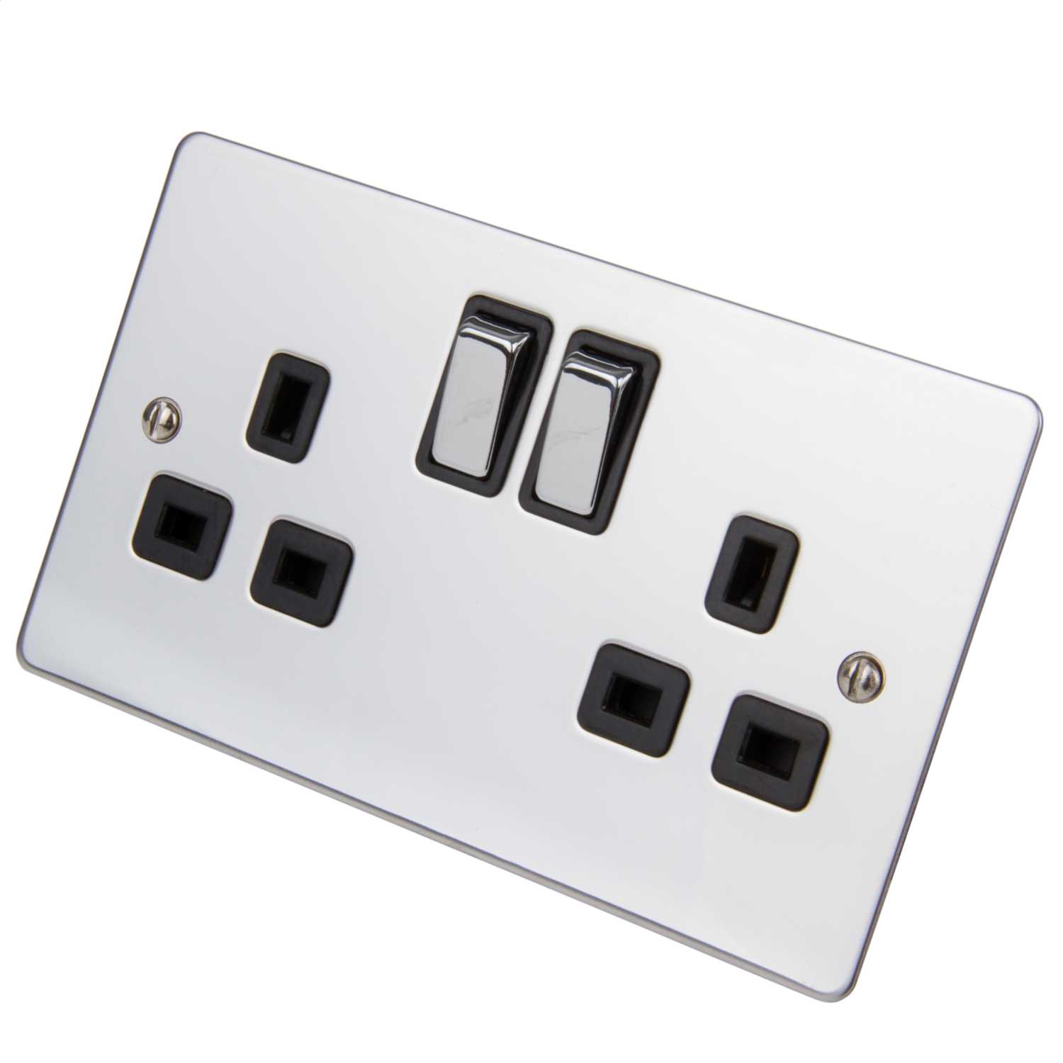 Scolmore Click Define 13A DP 2 Gang Switched Socket Black Insert Polished Chrome (FPCH536BK) | CEF