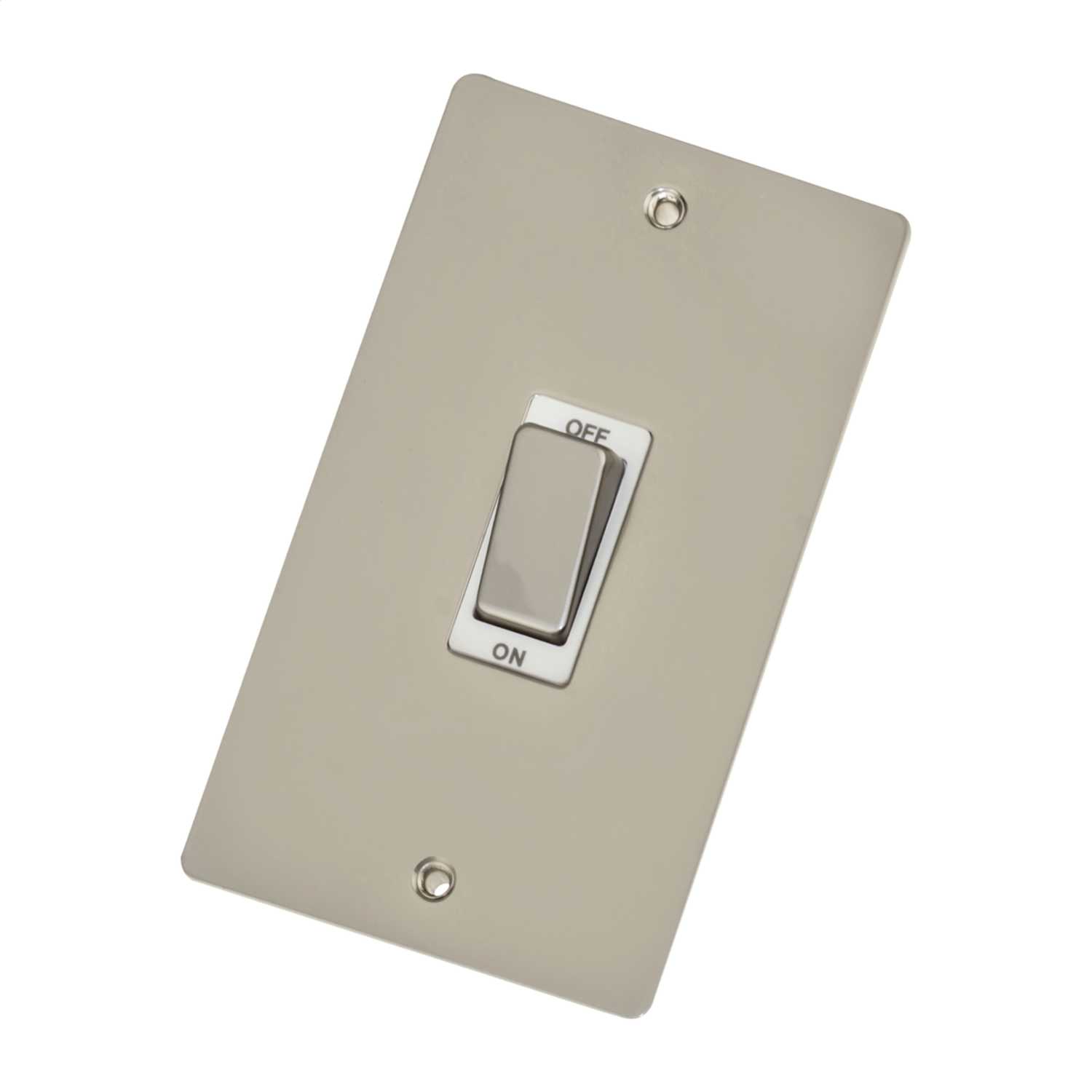 Scolmore Click Define 45A DP 2 Gang Vertical Switch White Insert Pearl Nickel (FPPN502WH) | CEF