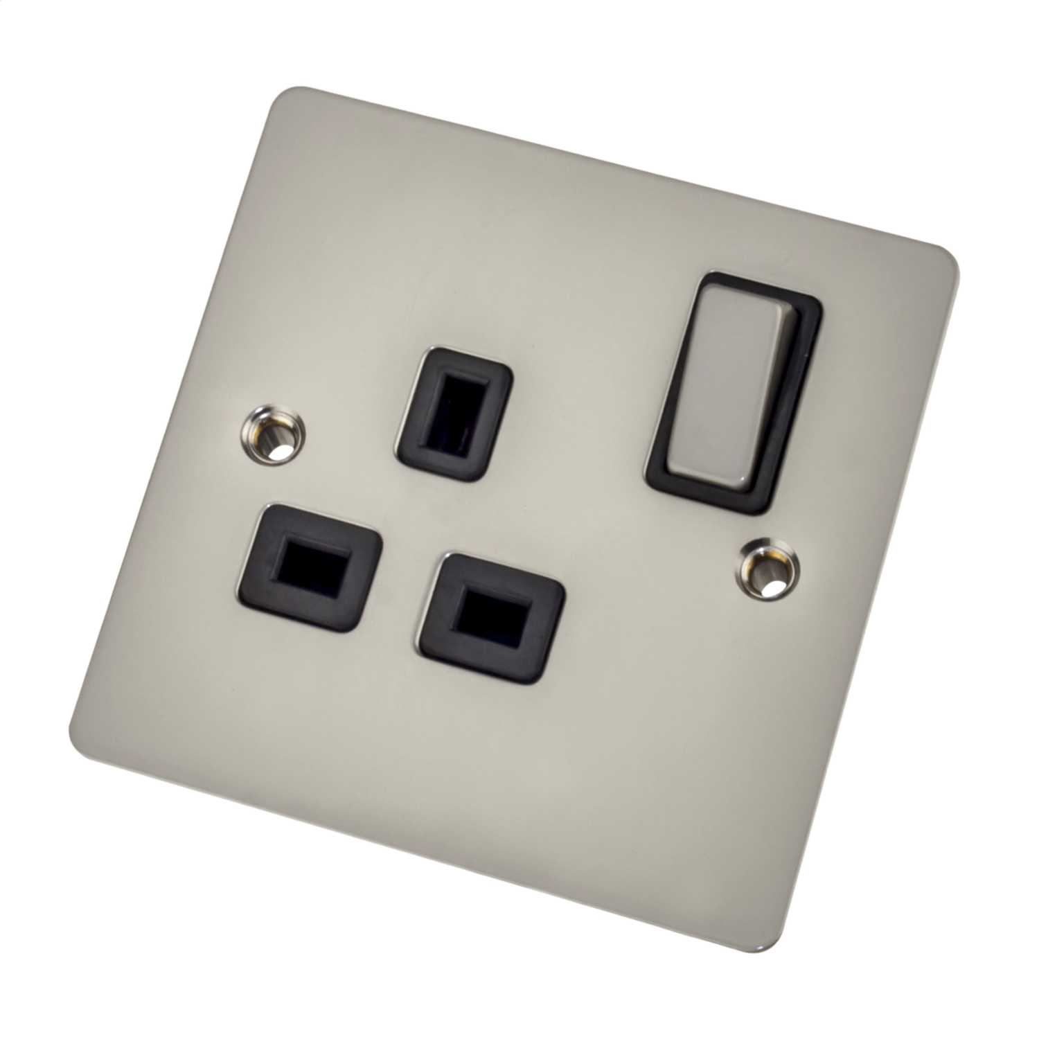 Scolmore Click Define 13A DP 1 Gang Switched Socket Black Insert Pearl Nickel (FPPN535BK) | CEF