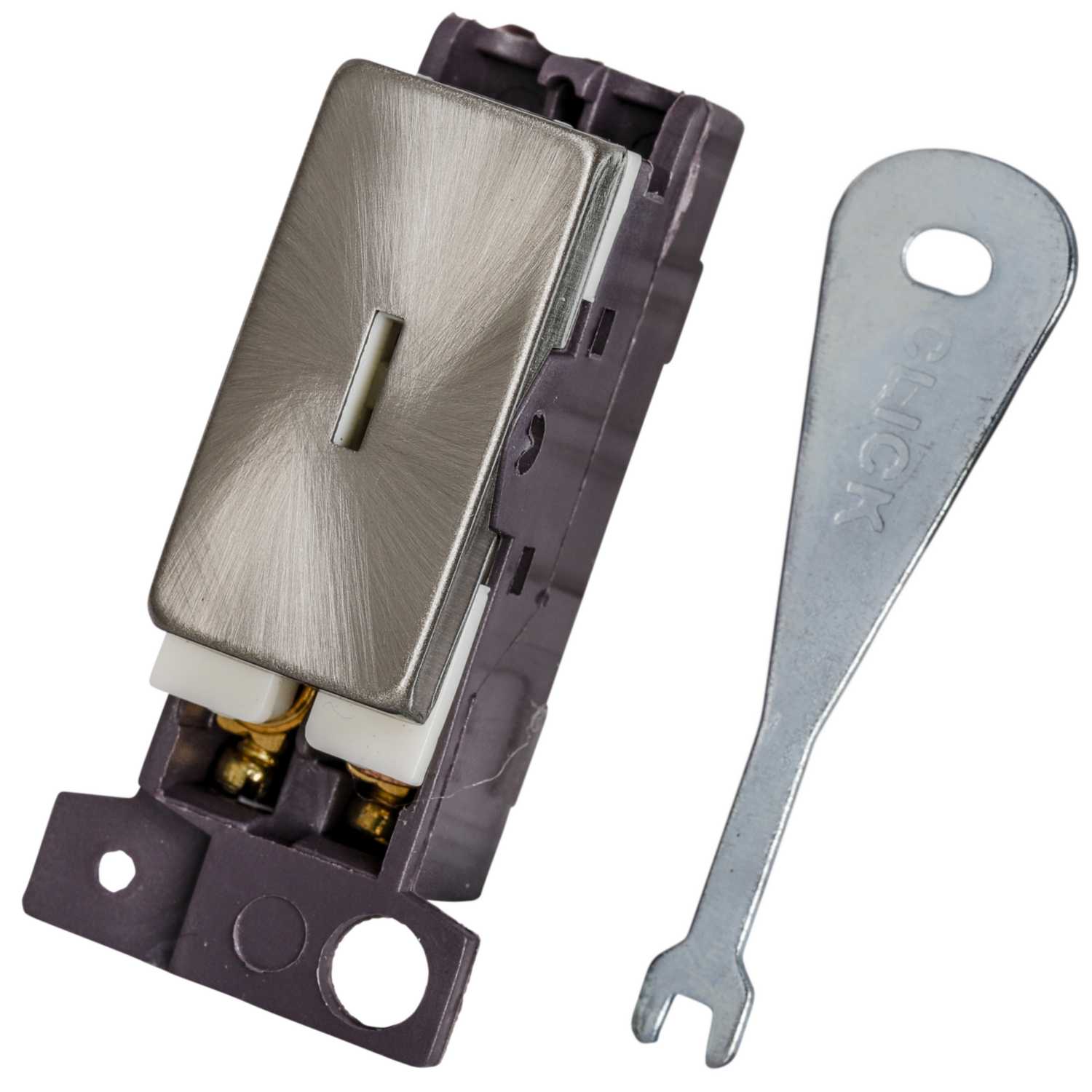 Scolmore Click Mini Grid 10A 2 Way Key Switch Module Brushed Steel ...